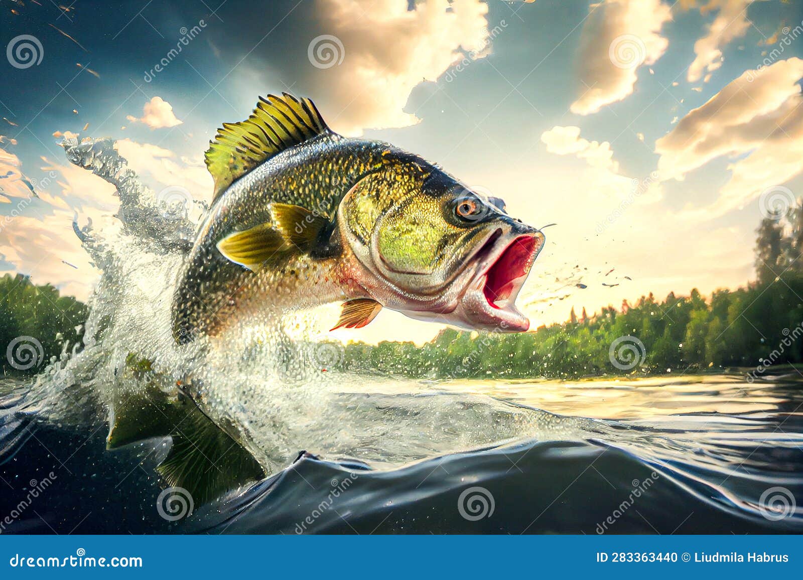 Frozen Moment Fish Jumping Out of the Water. Generative AI, Generative ...
