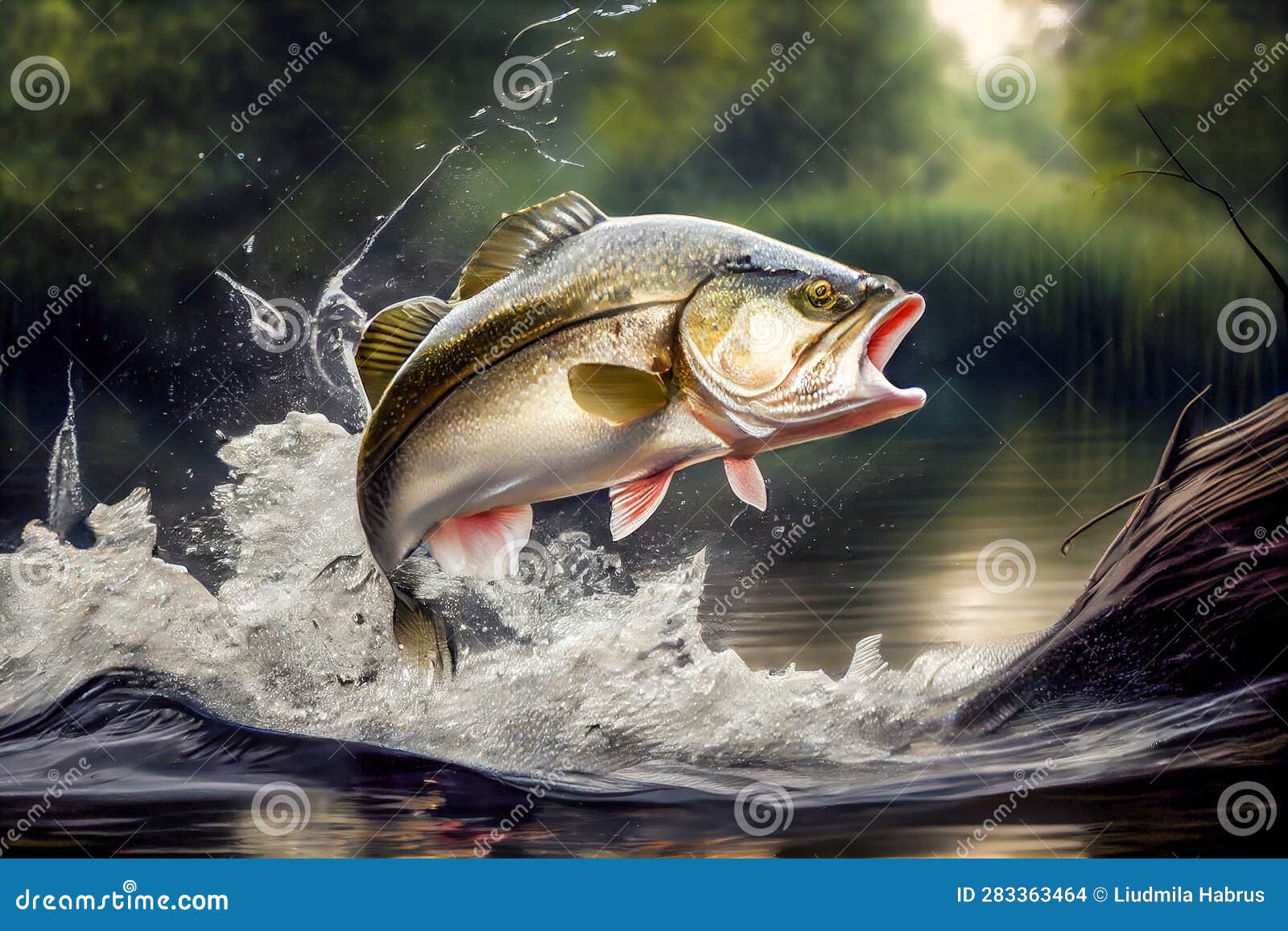 Frozen Moment Fish Jumping Out of the Water. Generative AI, Generative ...