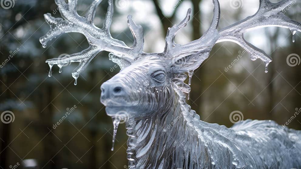 A Frozen Moose Statue with Antlers Stock Illustration - Illustration of ...