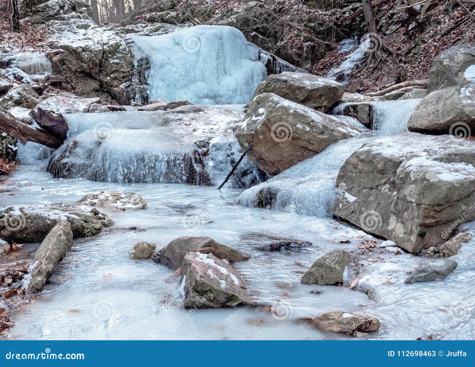 Frozen Mountain Waterfalls and Stream Stock Image - Image of melt ...