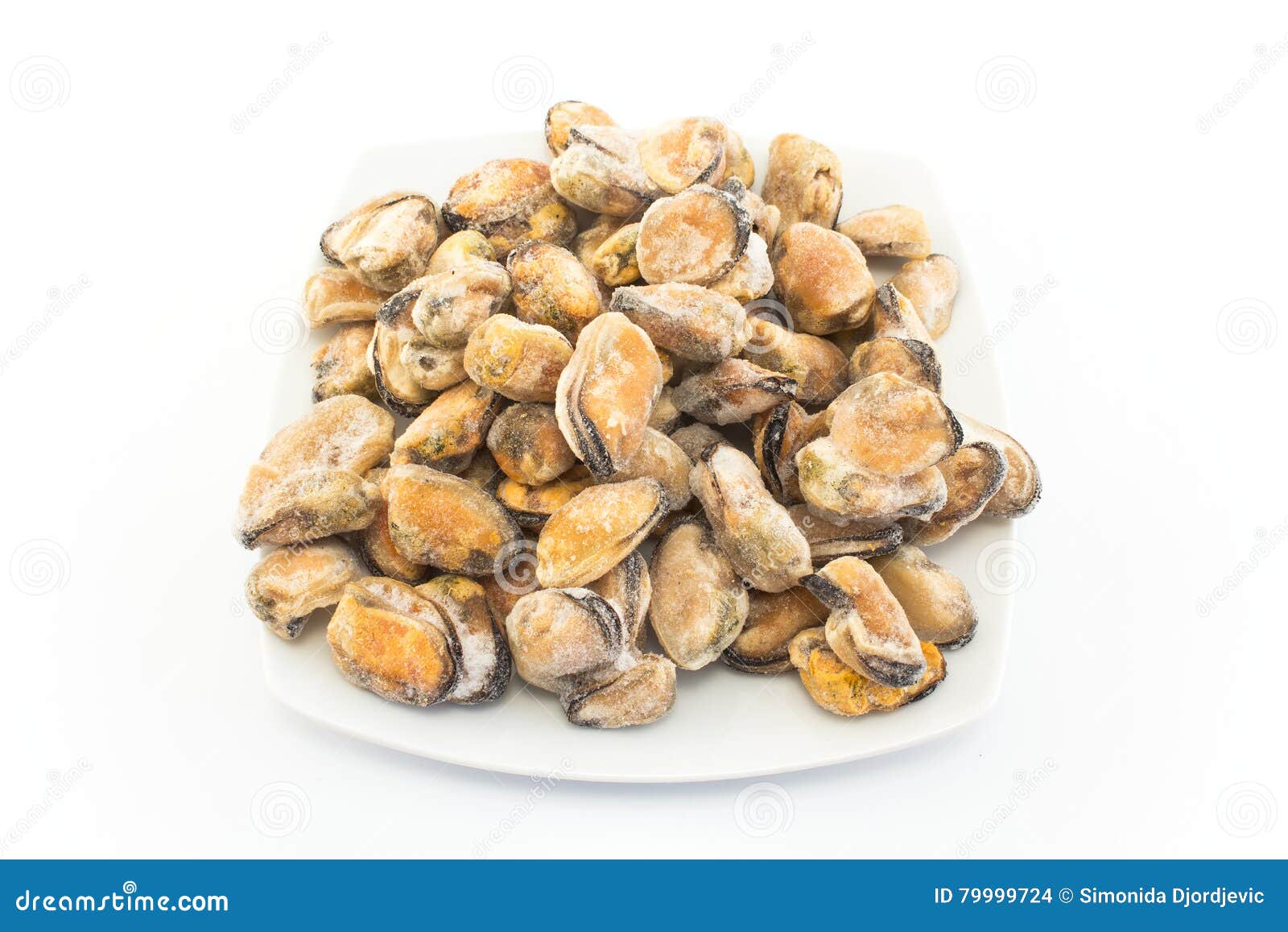 Frozen Mussels on a Plate stock photo. Image of seashell - 79999724