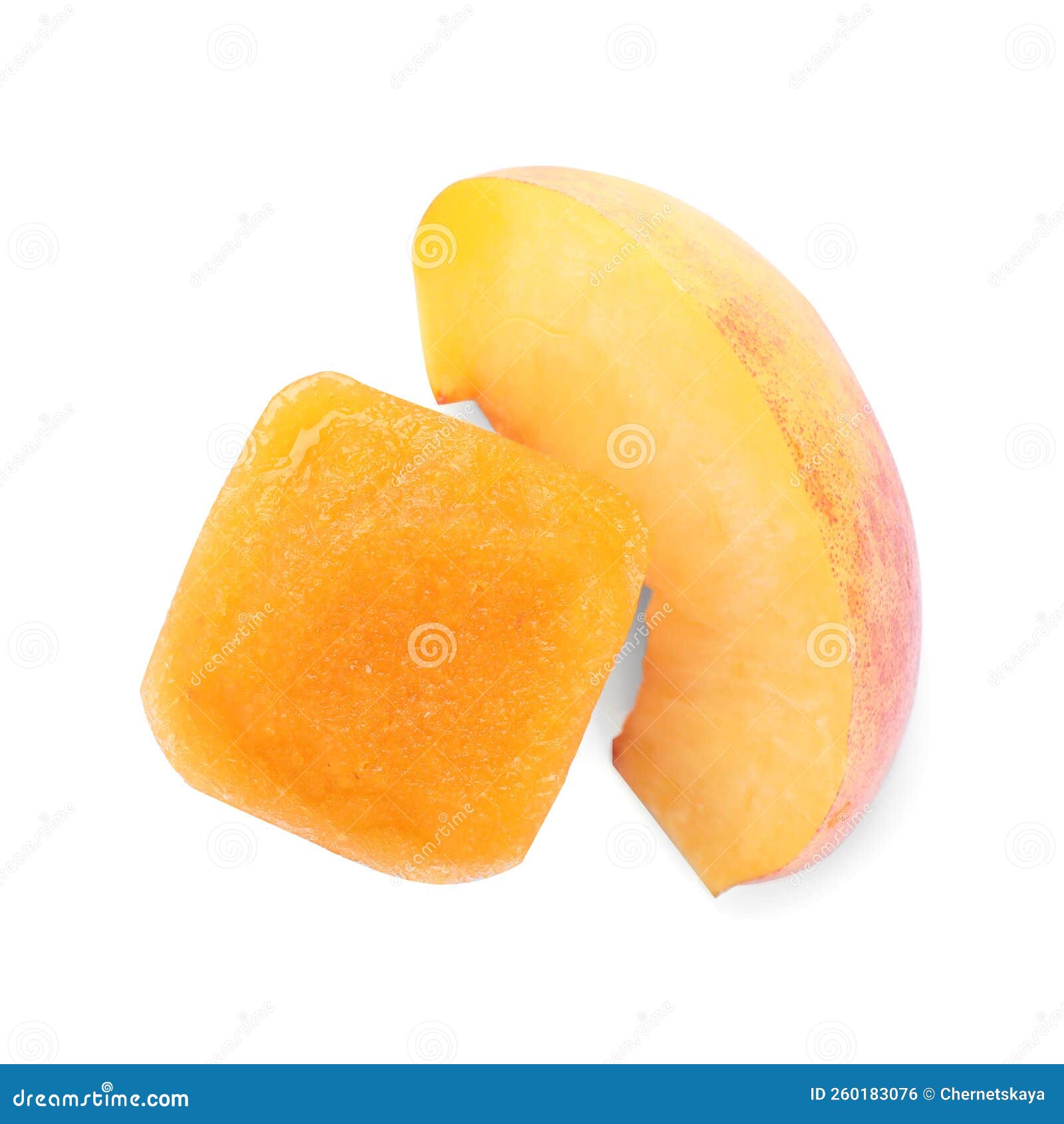 Frozen Nectarine Puree Cube and Fruit on White Background, Top View ...