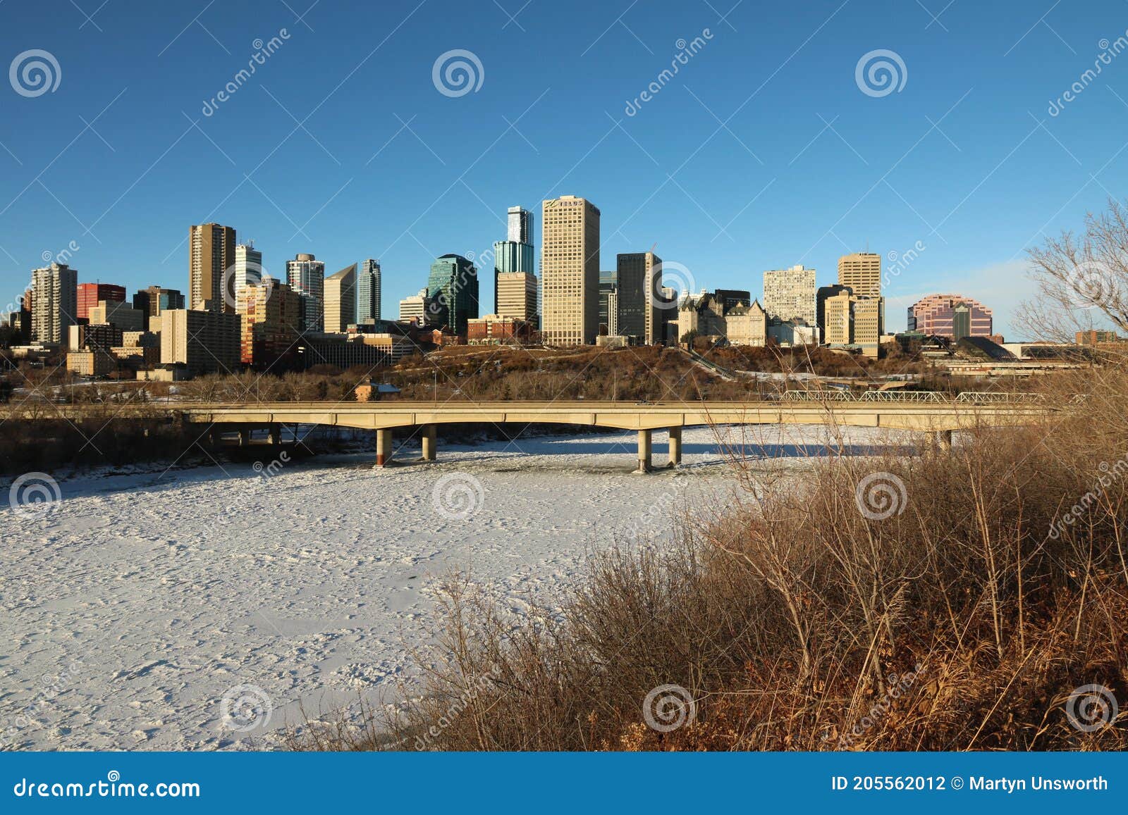 City of Edmonton Skyline in Winter Stock Photo - Image of river, arch ...