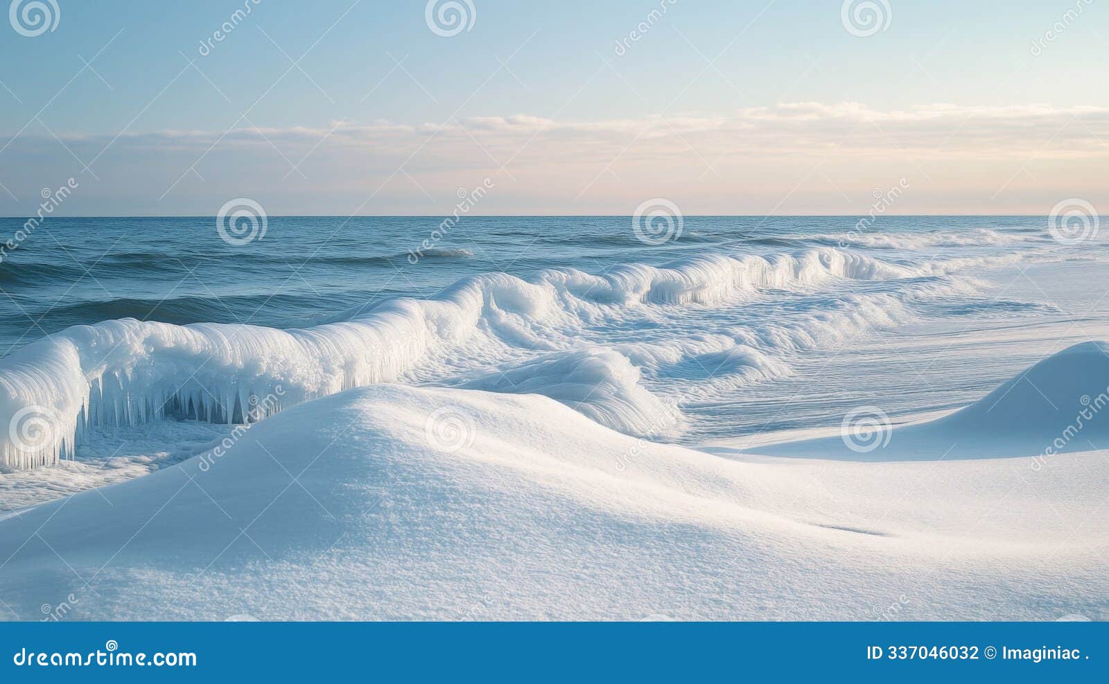 Frozen Ocean Waves on a Snowy Beach Stock Illustration - Illustration ...