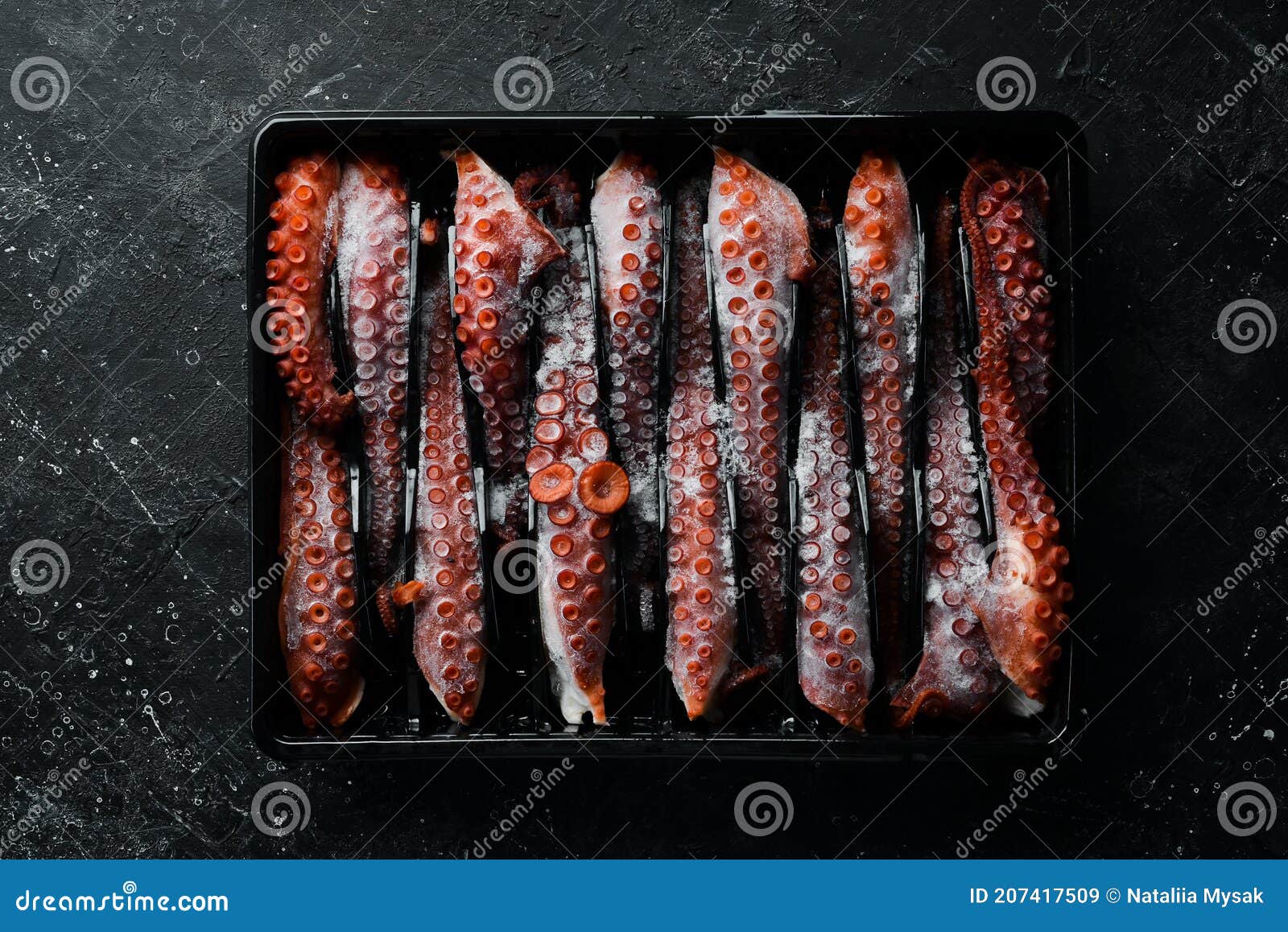 Frozen Octopus Tentacles in a Plastic Box. Stock Image - Image of ...