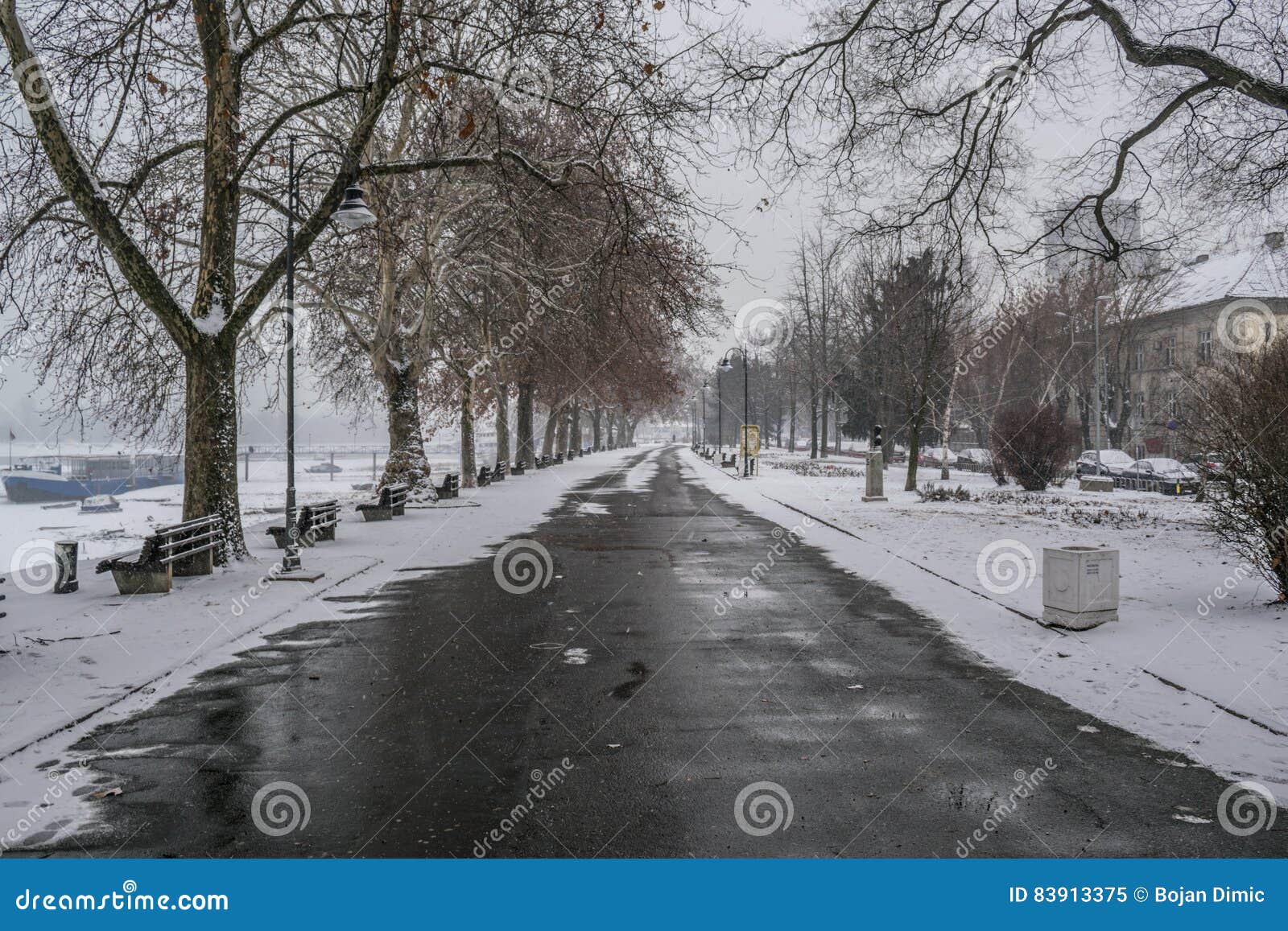 Frozen Pathway in the Park by the River on a Winter Day Stock Image ...
