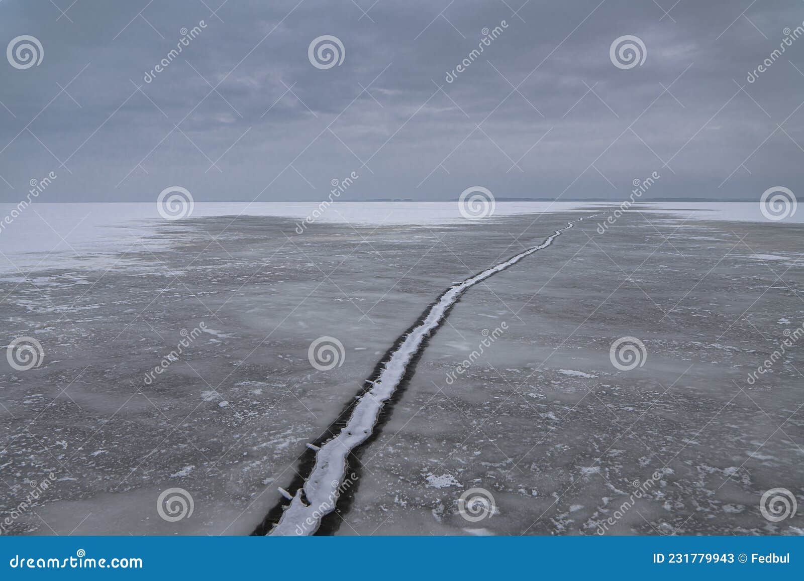 Frozen Perspective Crack in Ice on Lake. Winter Ice Texture Stock Image ...
