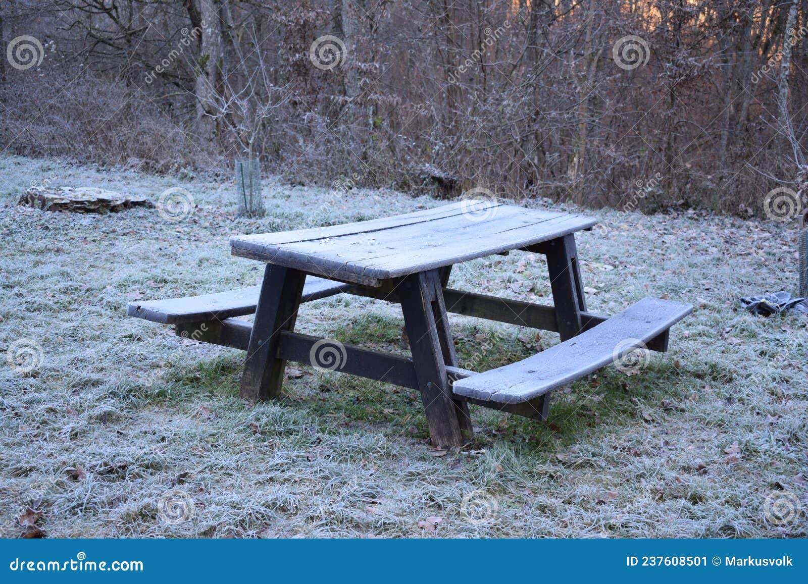 Frozen Picnic Table and Benches Stock Image - Image of away, room ...