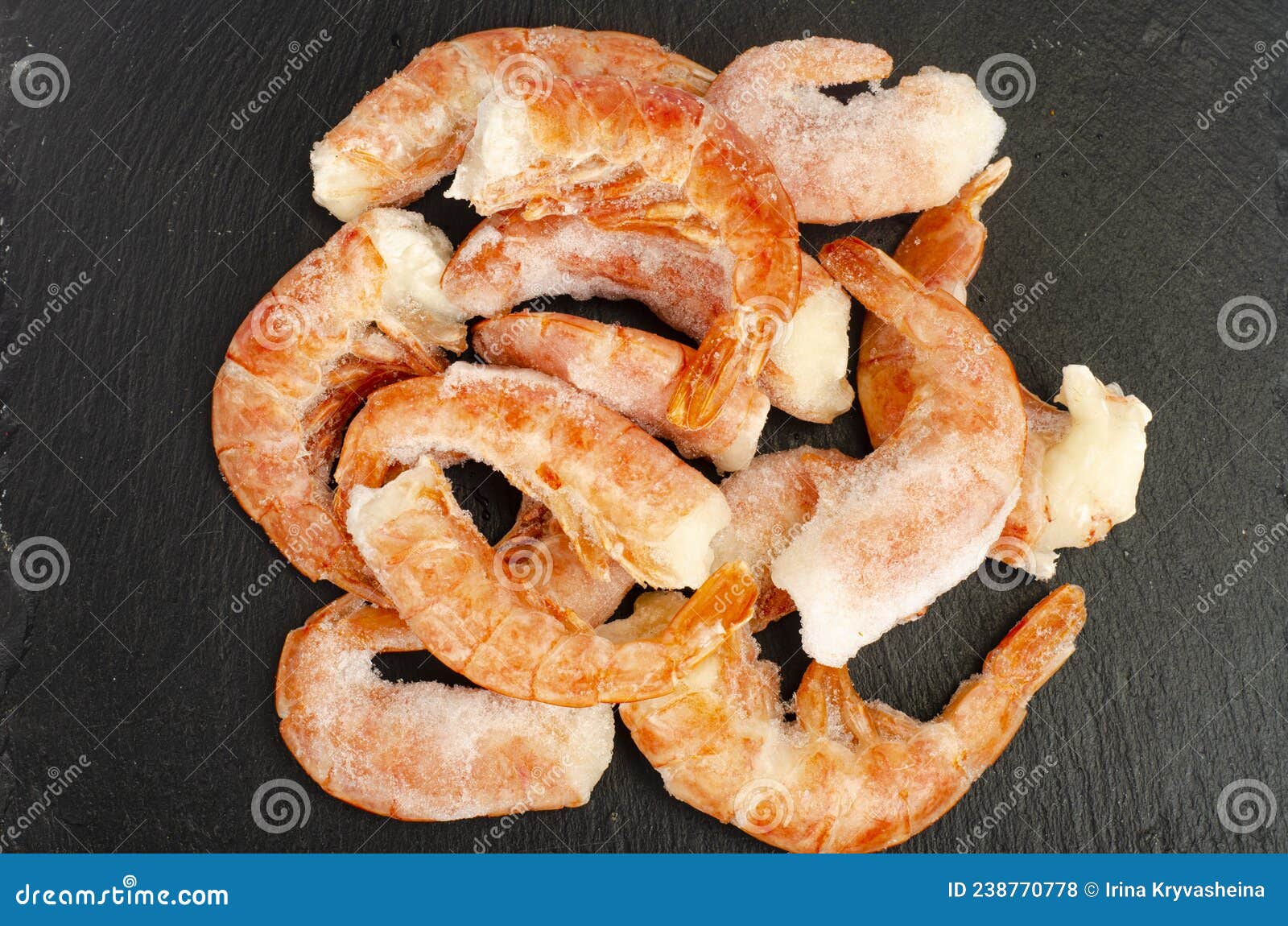 Frozen Pink Headless Shrimp on Black. Studio Photo Stock Photo - Image ...