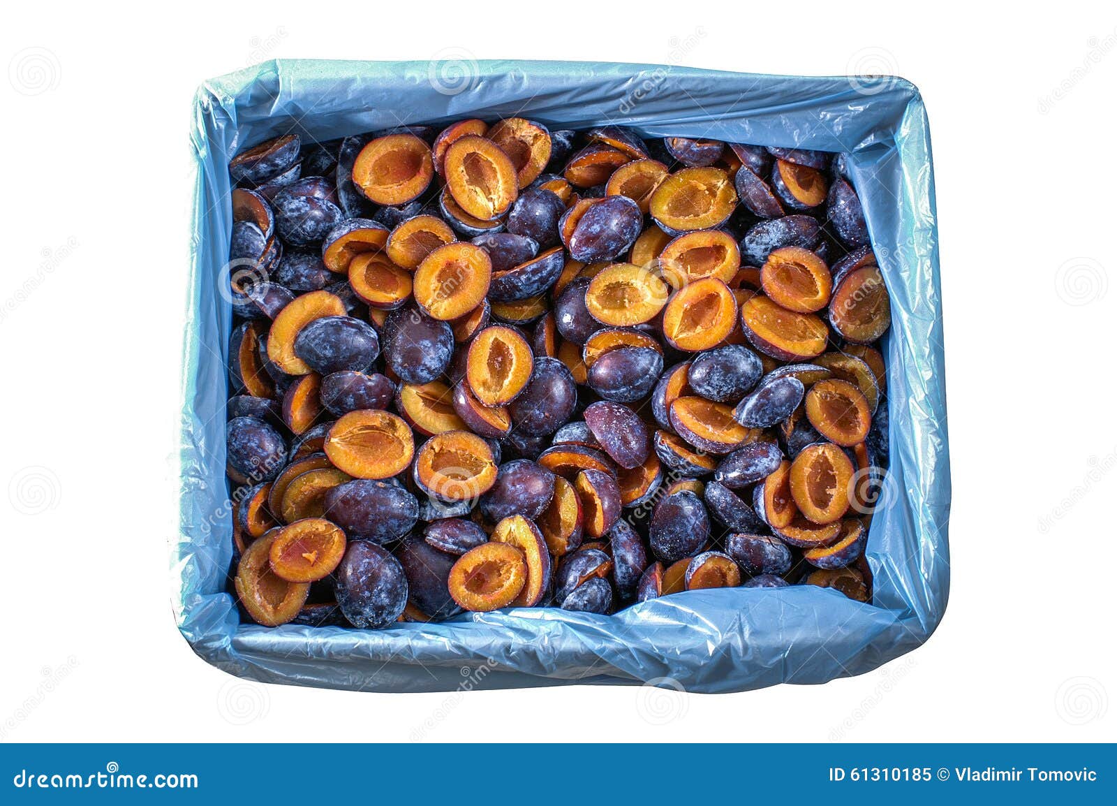 Frozen Plum in Crates without Pit Isolated on White Background Stock ...