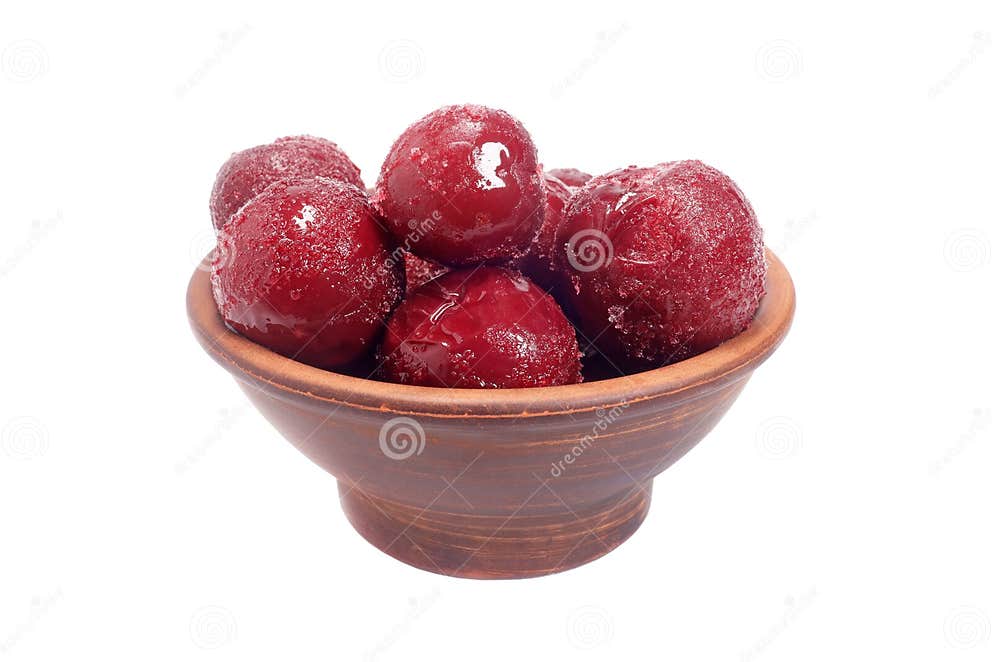 Frozen Plums in a Bowl Isolated on White Stock Photo - Image of autumn ...