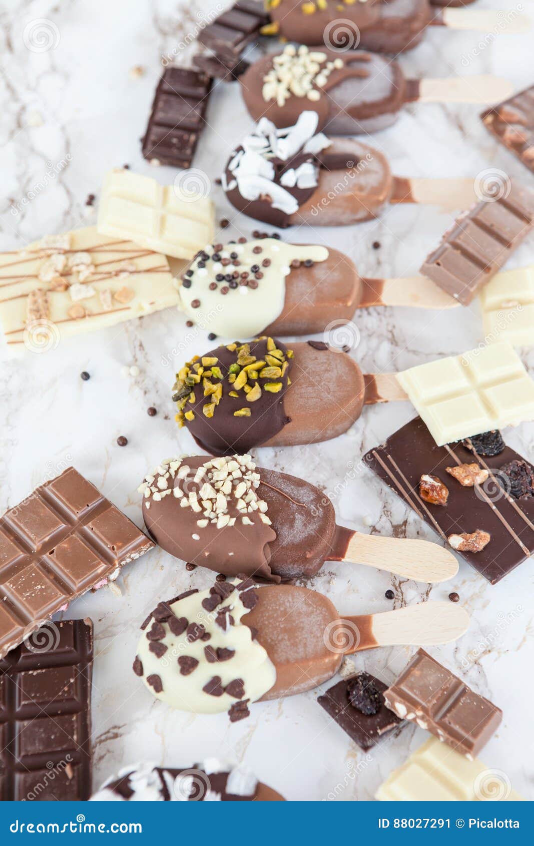 Frozen Popsicles with Chocolate Stock Image - Image of pistachio, dark ...