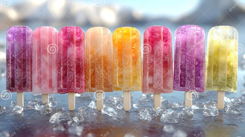 Frozen Popsicles with Ice Cubes 3D Illustration Stock Illustration ...