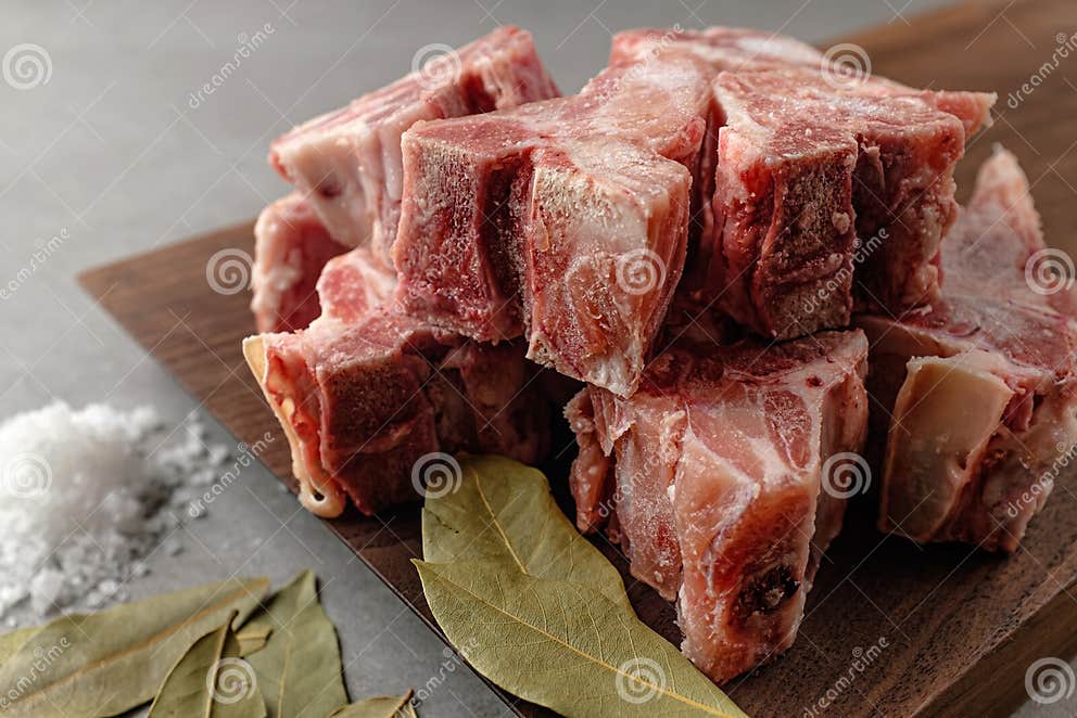 Frozen Pork Backbone Cut into Squares Stock Image - Image of ...