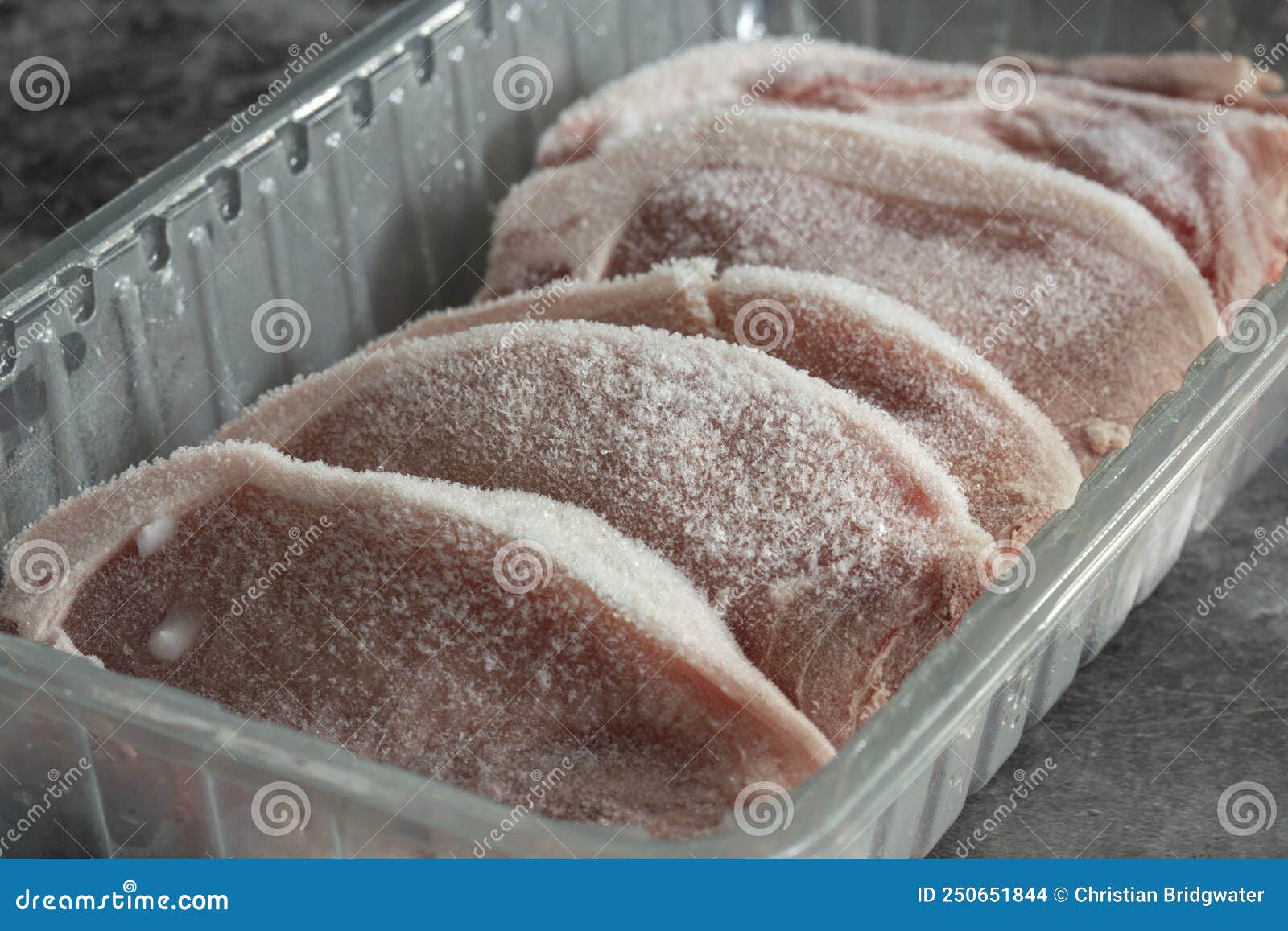 Frozen Pork Chops in Plastic Tray Packaging Thawing. Stock Photo ...