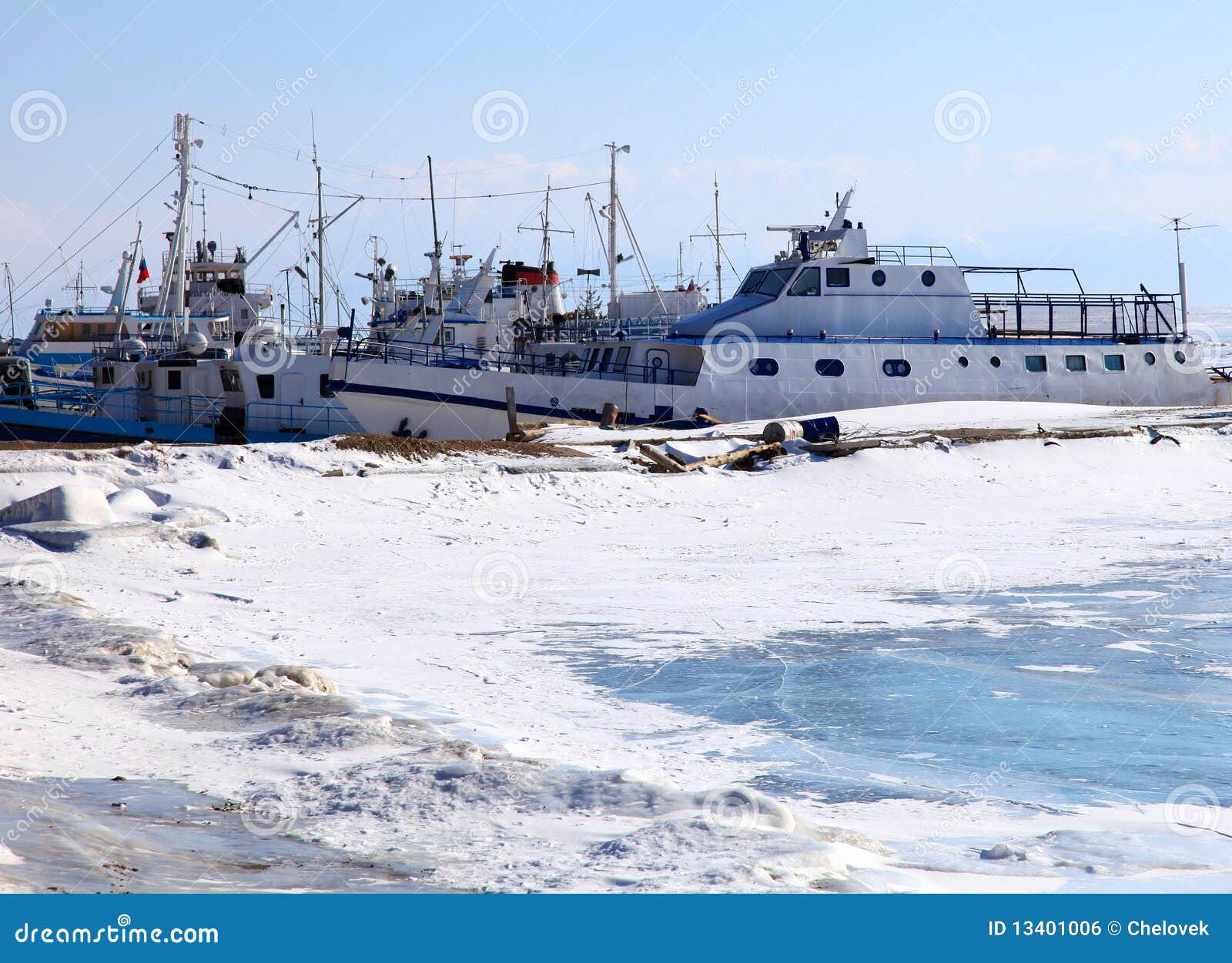 Frozen port. Winter. stock photo. Image of small, group - 13401006