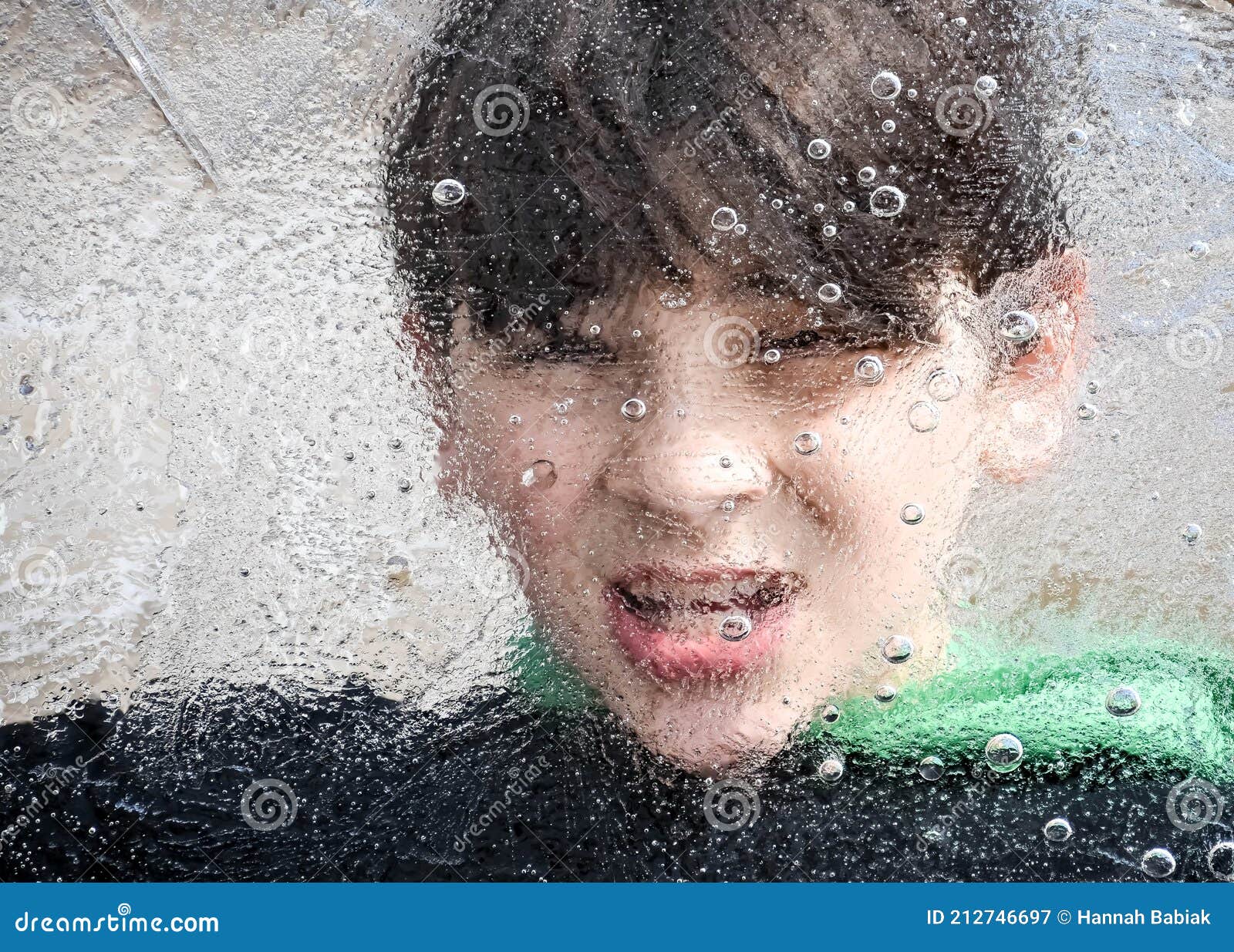Frozen Portrait, Boy Looking through Sheet of Ice Stock Image - Image ...
