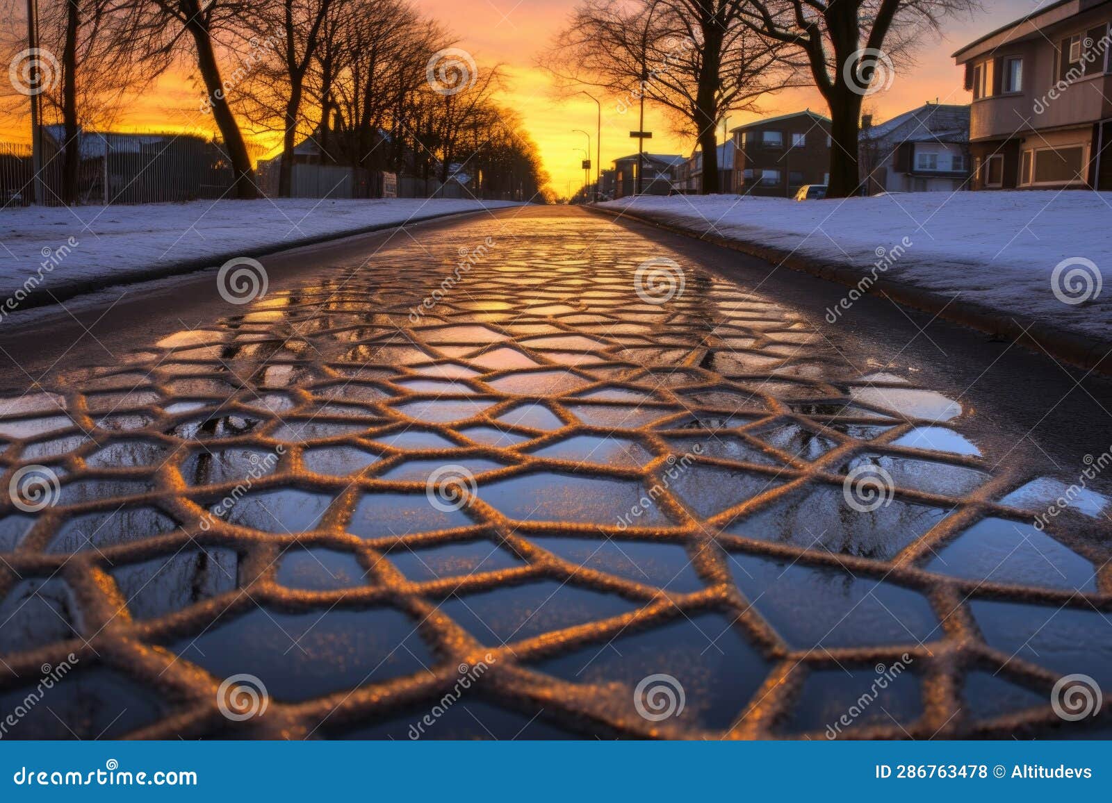 Frozen Puddle on Pavement with Interesting Patterns Stock Illustration ...