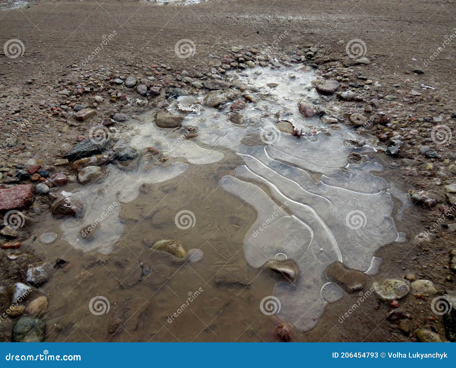 Frozen Puddle with Stones Close Up Stock Image - Image of freeze ...