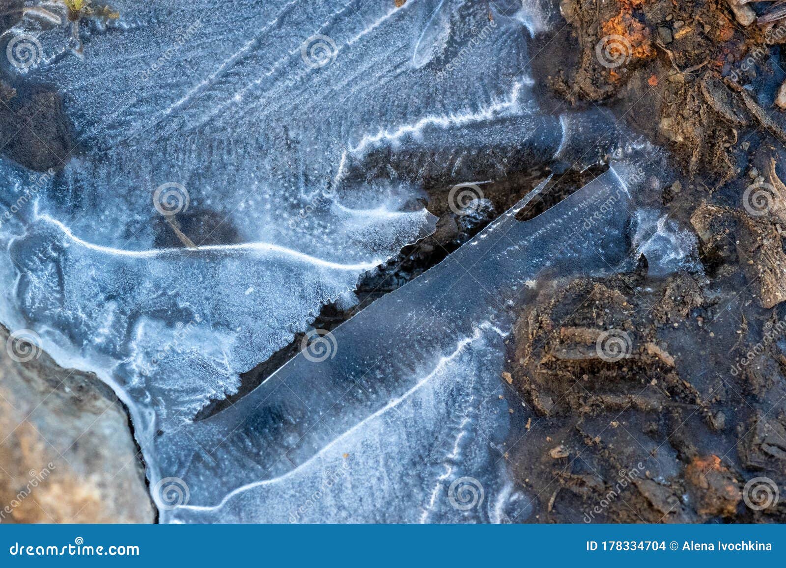 Frozen Puddle. Texture, Thin Ice Surface. the First Thin Crust of Ice ...