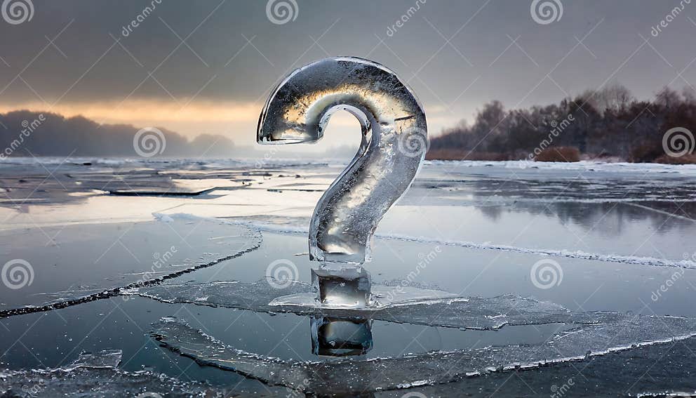 Frozen Question Mark Sculpture Standing on an Icy Surface with a ...