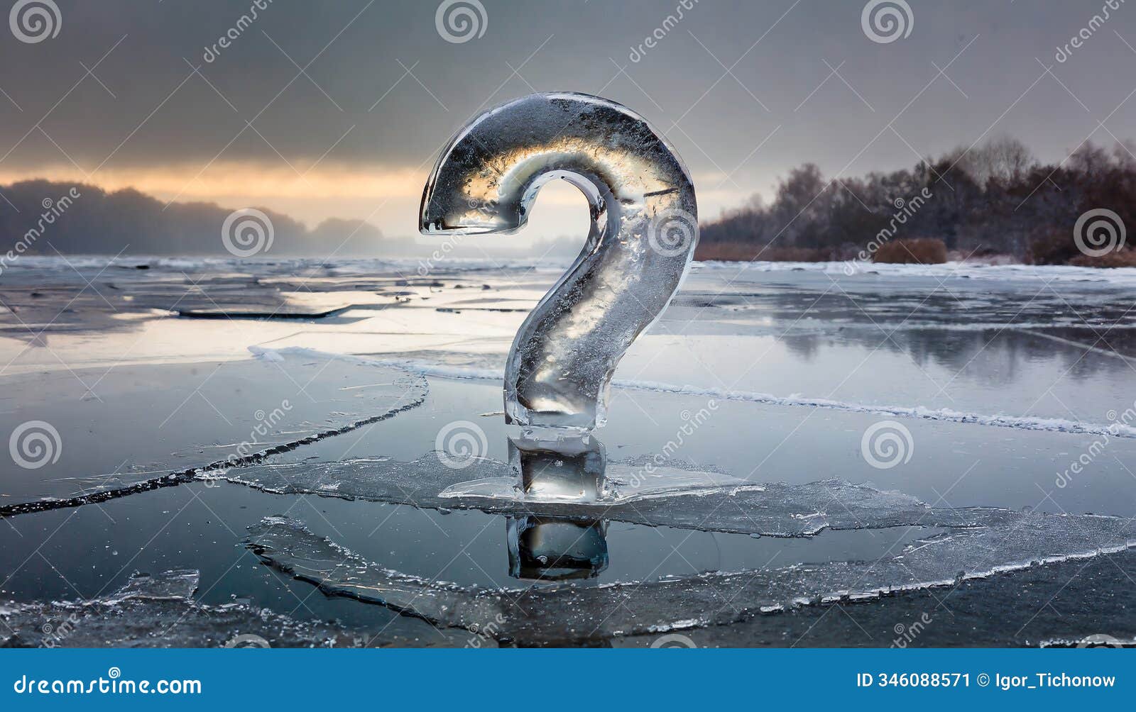 Frozen Question Mark Sculpture Standing on an Icy Surface with a ...