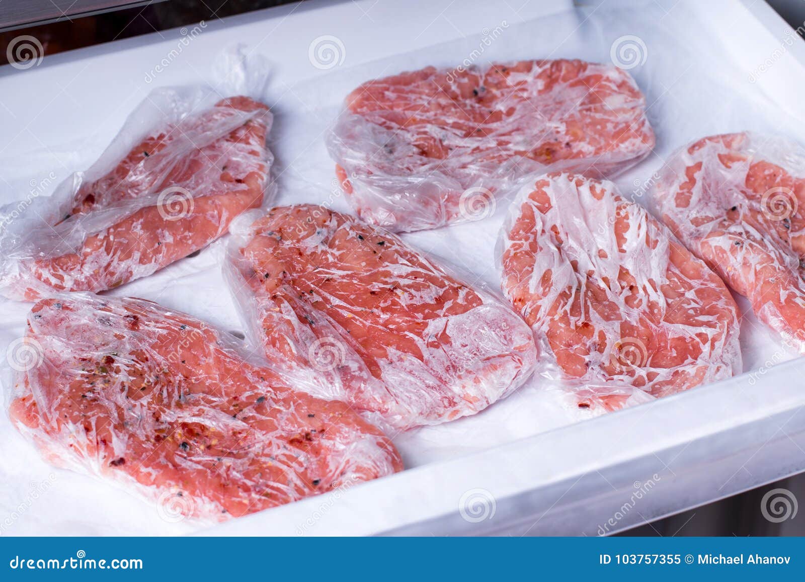 Frozen Raw Pork Neck Chops Meat Steak Stock Image Image Of Closeup Fillet 103757355