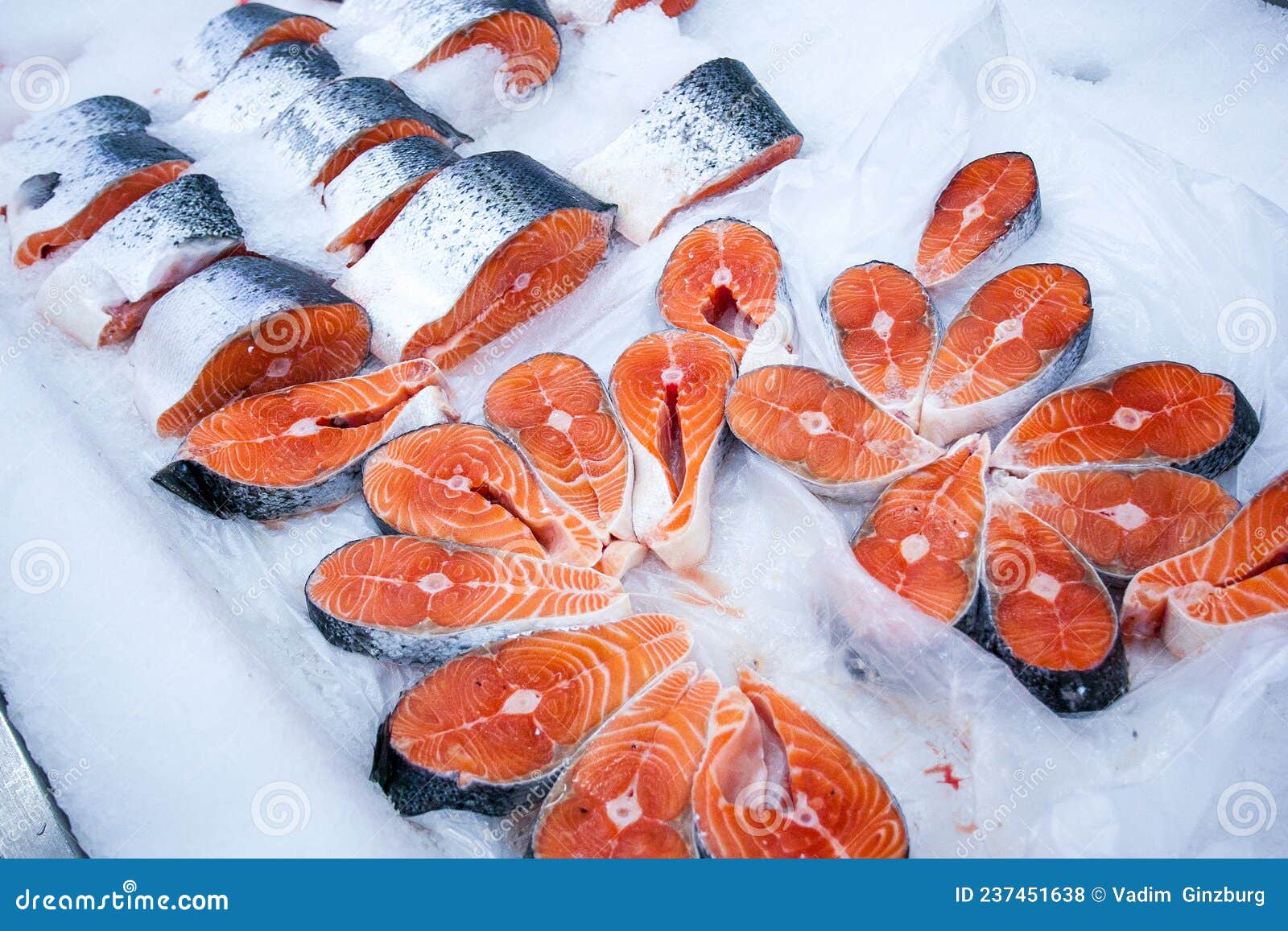 Frozen Red Fish Steaks in a Market Stock Photo - Image of salmon, food ...
