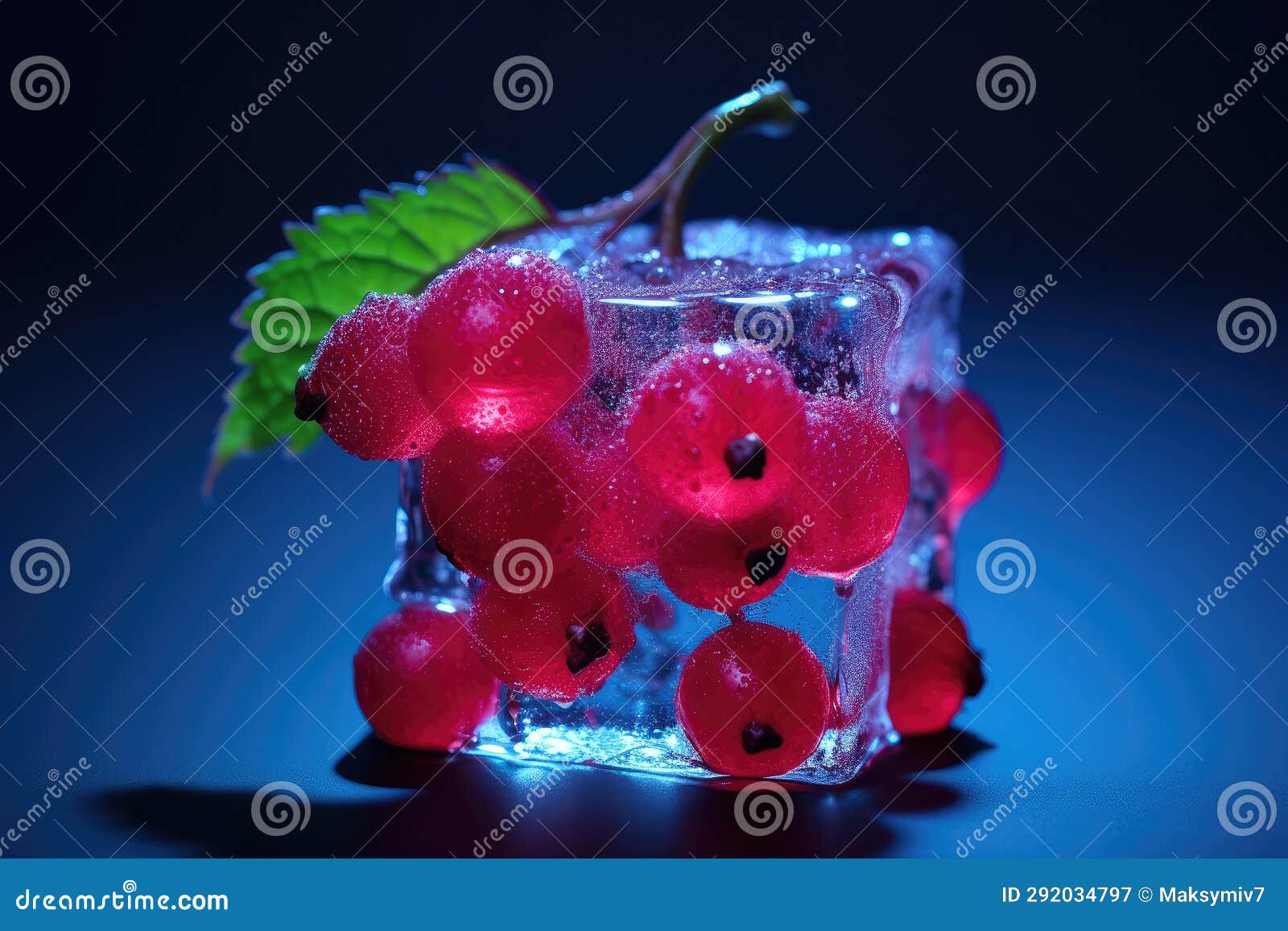 Frozen Red Ribes in an Ice Club on a Blue Background Stock Image ...