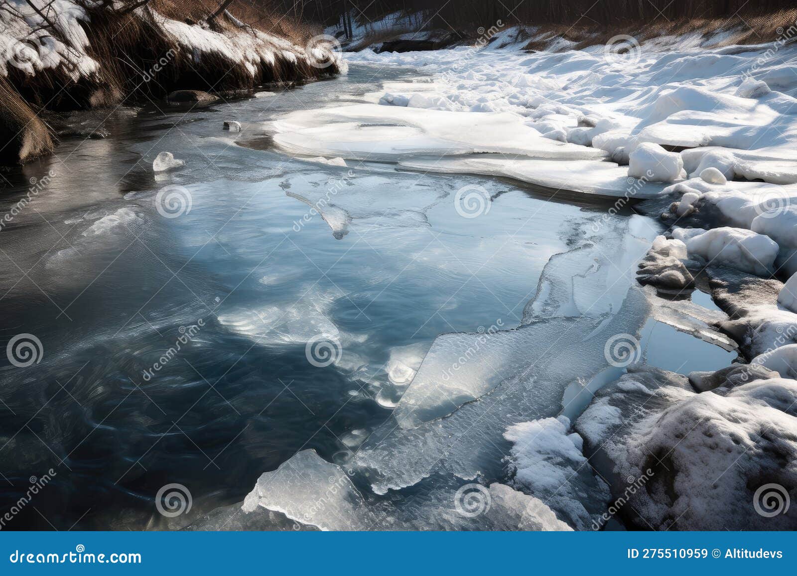 Frozen River with Broken Ice, Showing the Current and Flow of Water ...