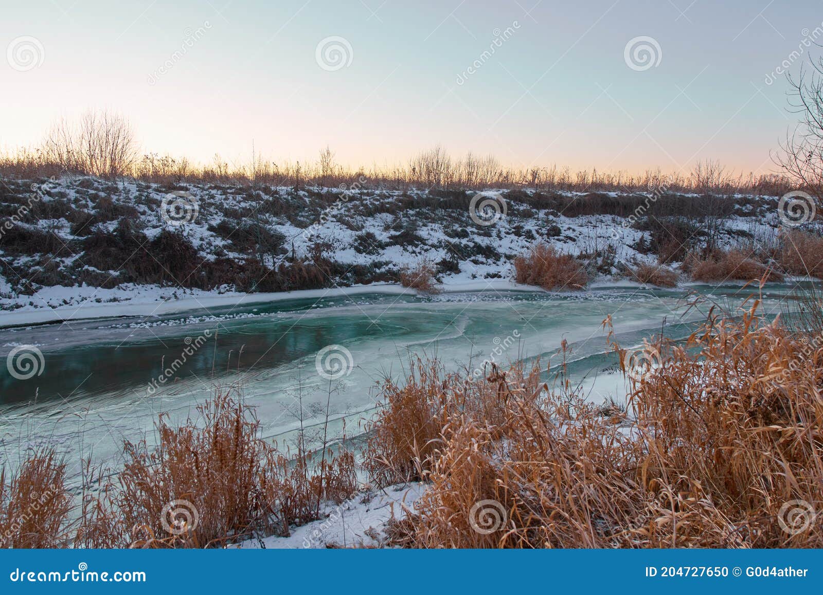 Frozen river. stock photo. Image of dusk, atmosphere - 204727650