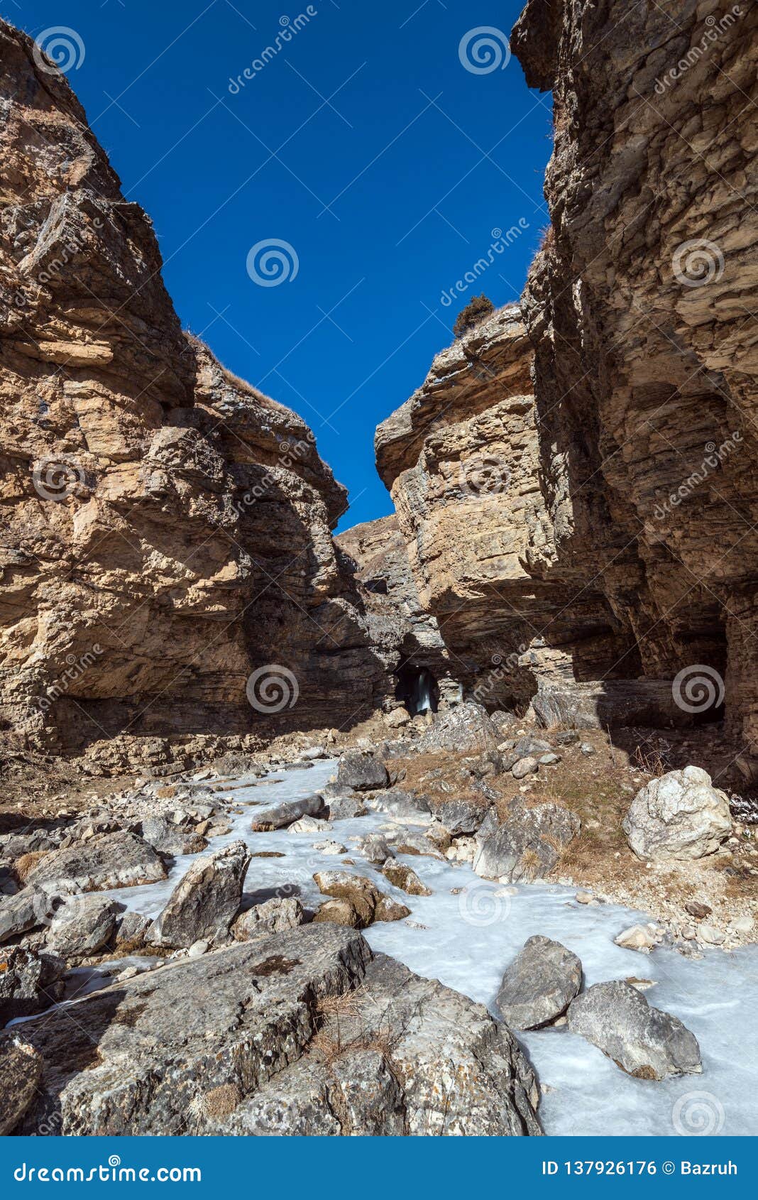 Frozen River in Mountain Gorge Stock Photo - Image of crevasse, extreme ...