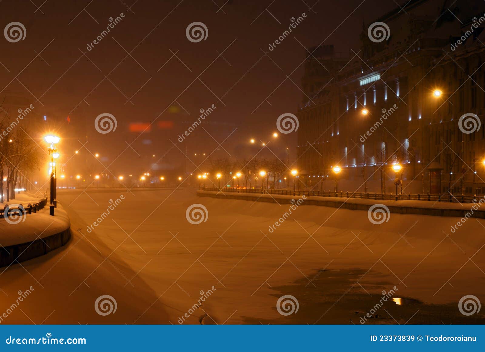 Frozen river by night stock image. Image of snowy, urban - 23373839