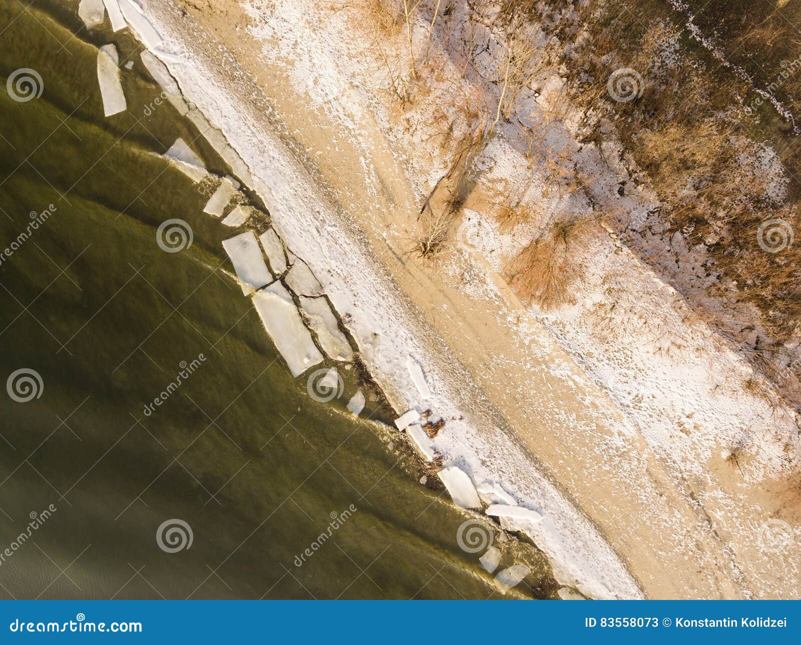 Frozen River. Riverside in Winter Time Stock Image - Image of cracked ...