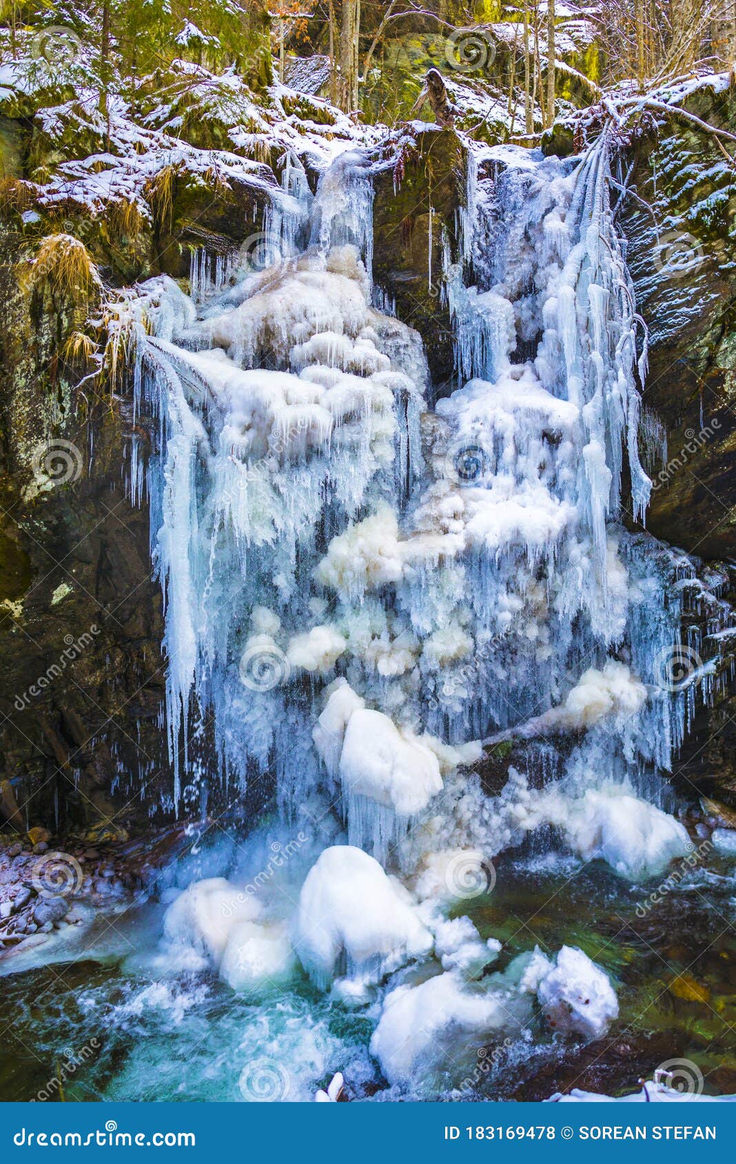 Icicles Inside of the Forest Stock Photo - Image of river, background ...