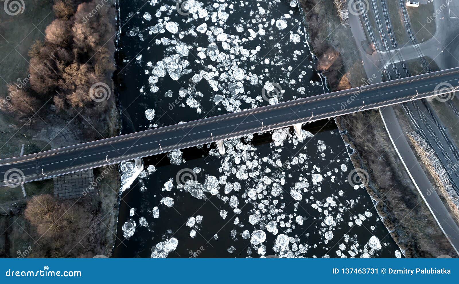 Frozen River Top View. River Bridge Stock Image - Image of scene, rock ...