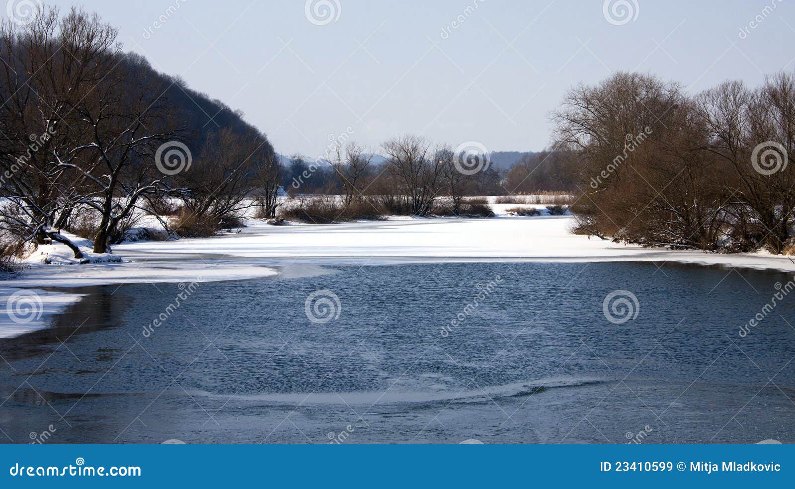 Frozen river in winter stock image. Image of slovenia - 23410599