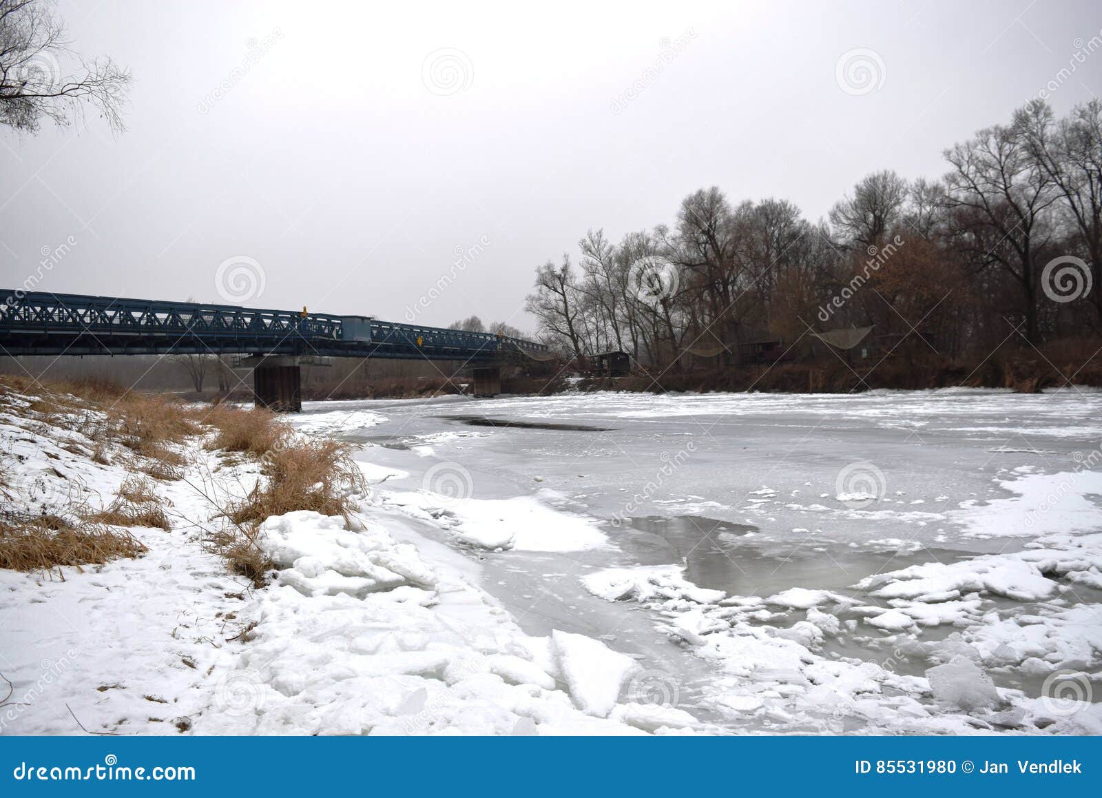 The Frozen River in the Winter. the Snow Covers the Ice. the River is ...