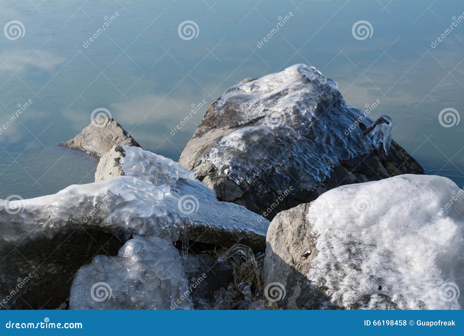 Frozen Rocks with Ice in the Winter Lake Stock Photo - Image of outdoor ...