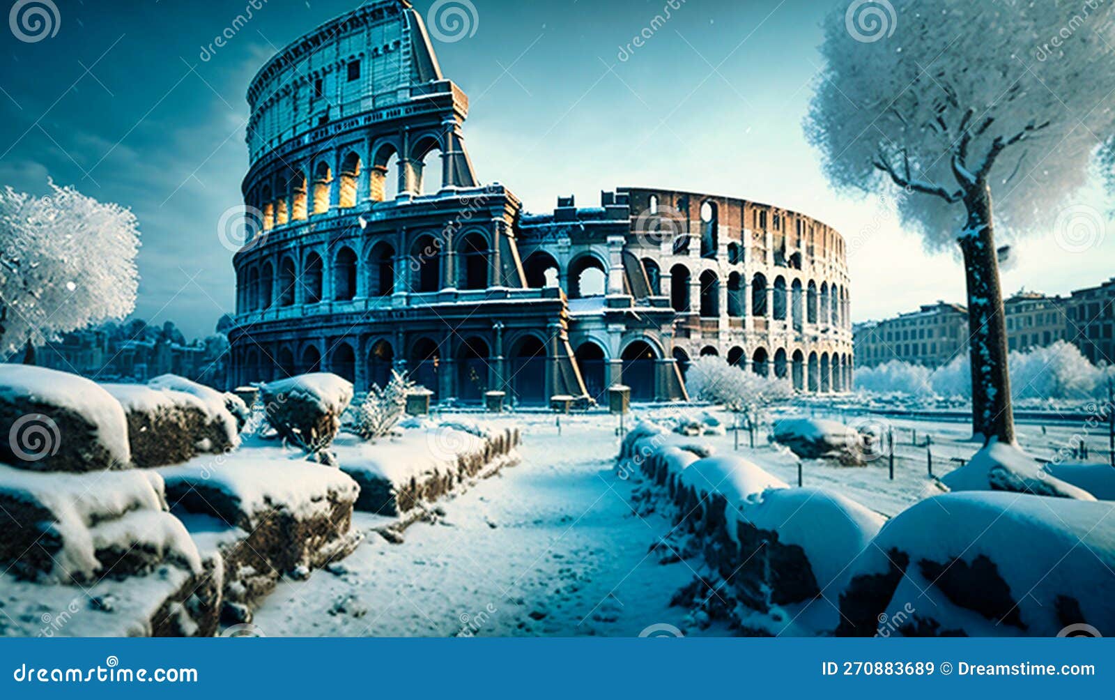 Frozen Rome Amid Winter Snow and Ice. Generative AI Stock Illustration ...