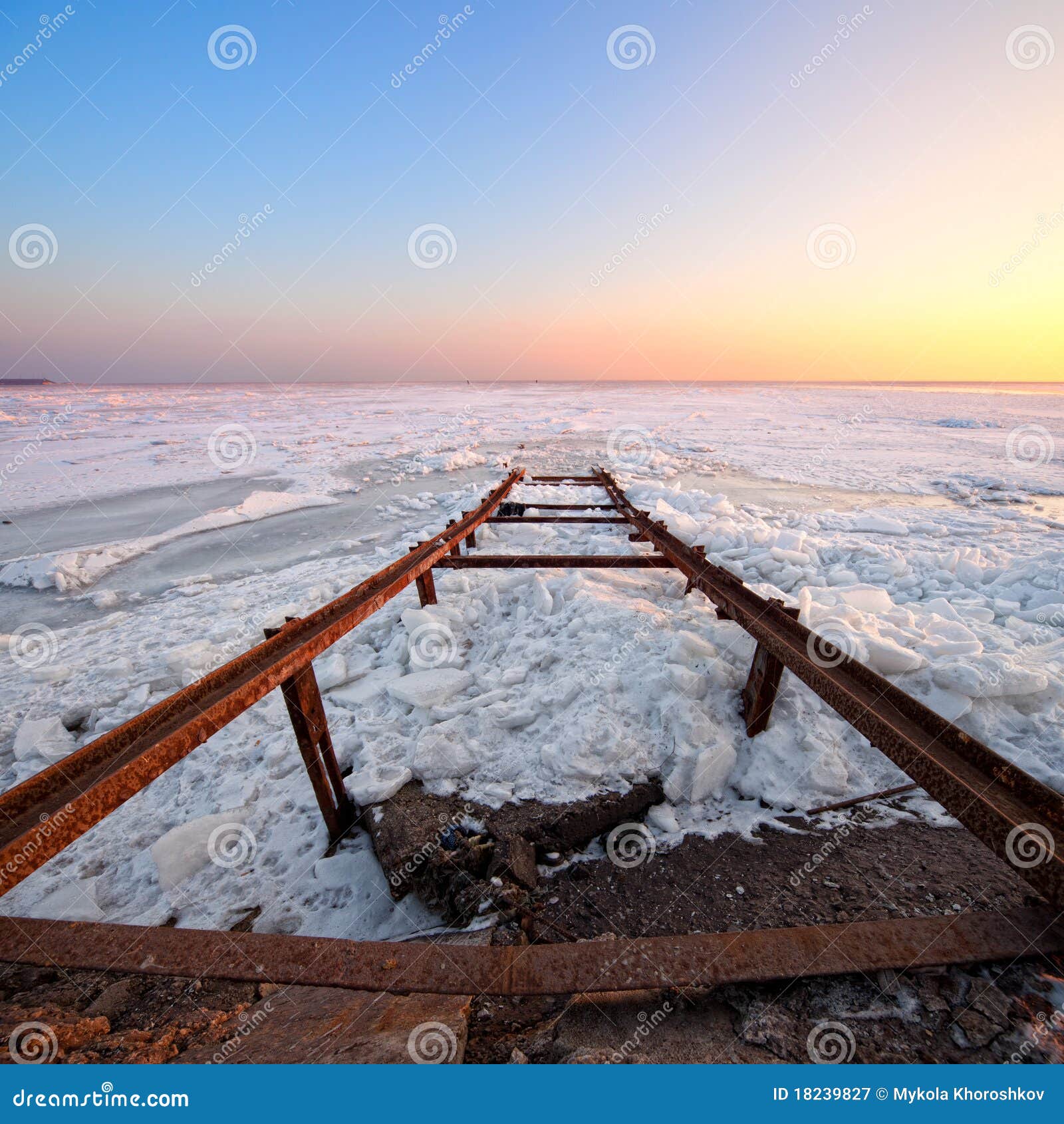 Frozen Sea with Broken Pier Stock Image - Image of landscape, horizon ...
