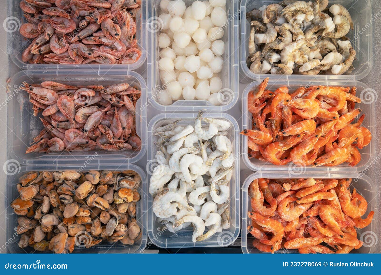 Frozen Seafood in Fridge at the Fish Market. Stock Image - Image of ...