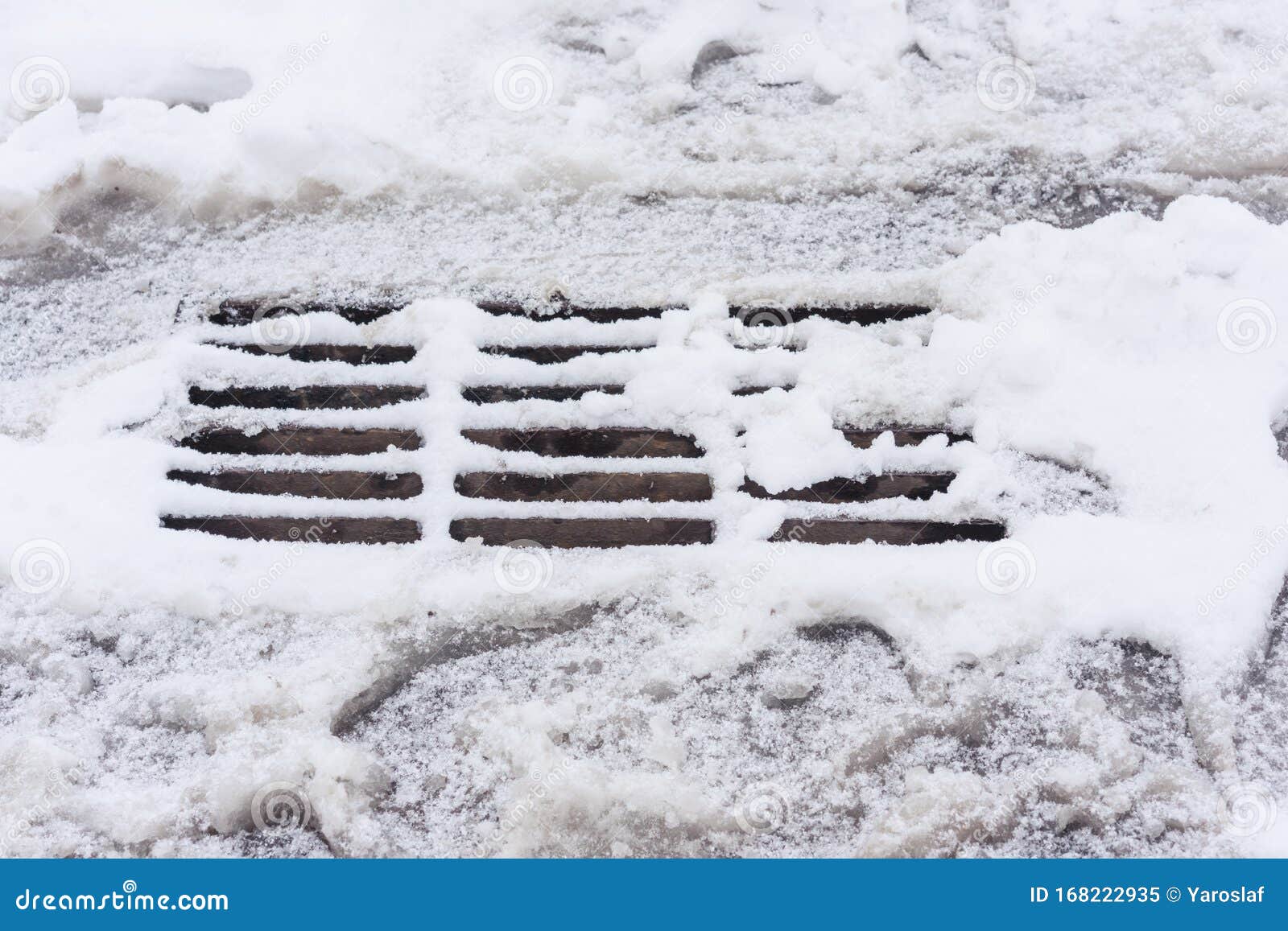 Frozen Sewer Grate in Winter Time Stock Image - Image of danger ...