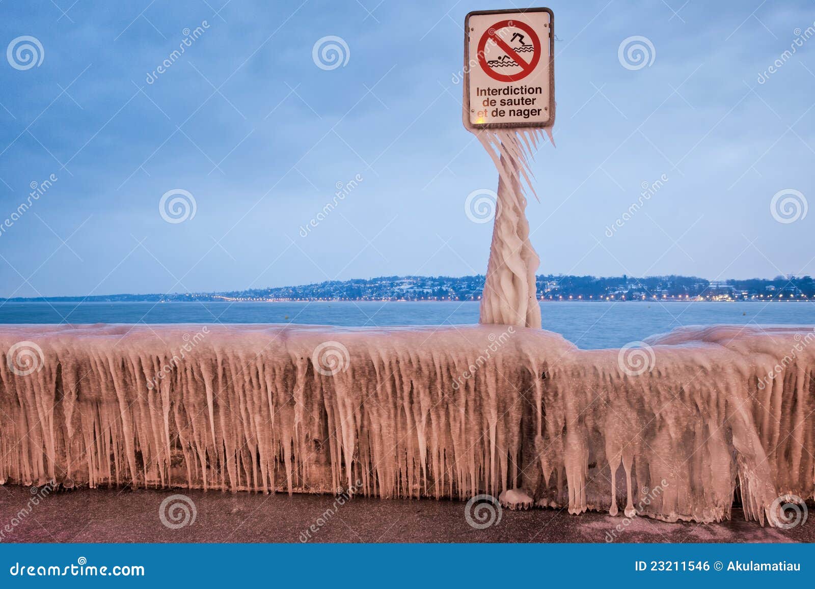 Frozen Sign stock photo. Image of season, morning, snow - 23211546
