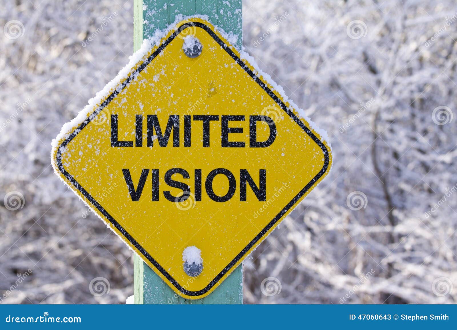Frozen Sign Warning of Limited Vision Ahead Stock Image - Image of ...