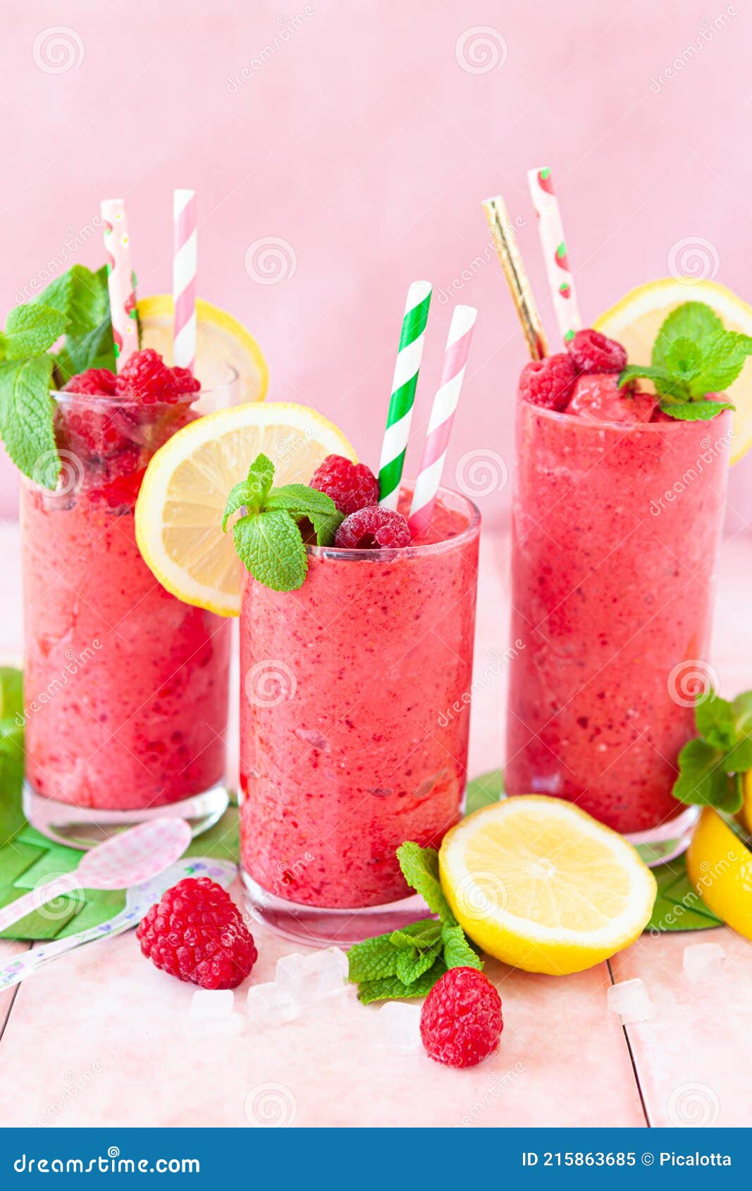 Frozen Smoothie, Raspberry Sherbet Stock Image - Image of summer, straw ...
