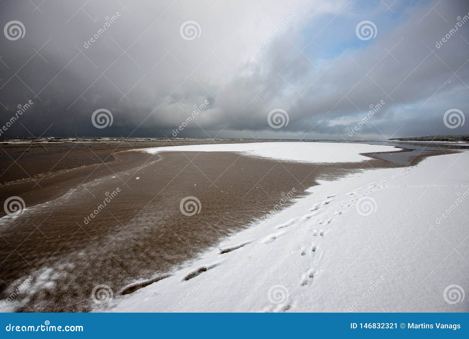 Frozen Snow Covered Beach by the Sea Stock Image - Image of mist ...