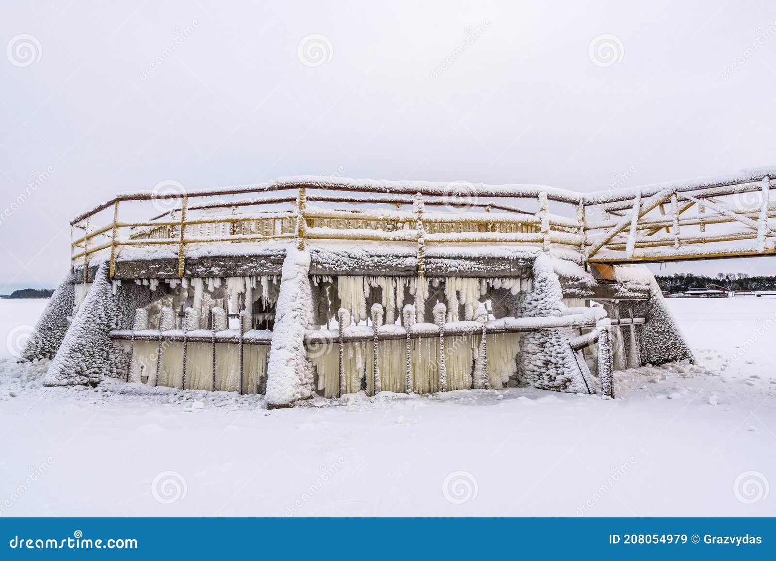 Frozen and Snow Covered Metal Dam Construction Stock Image - Image of ...