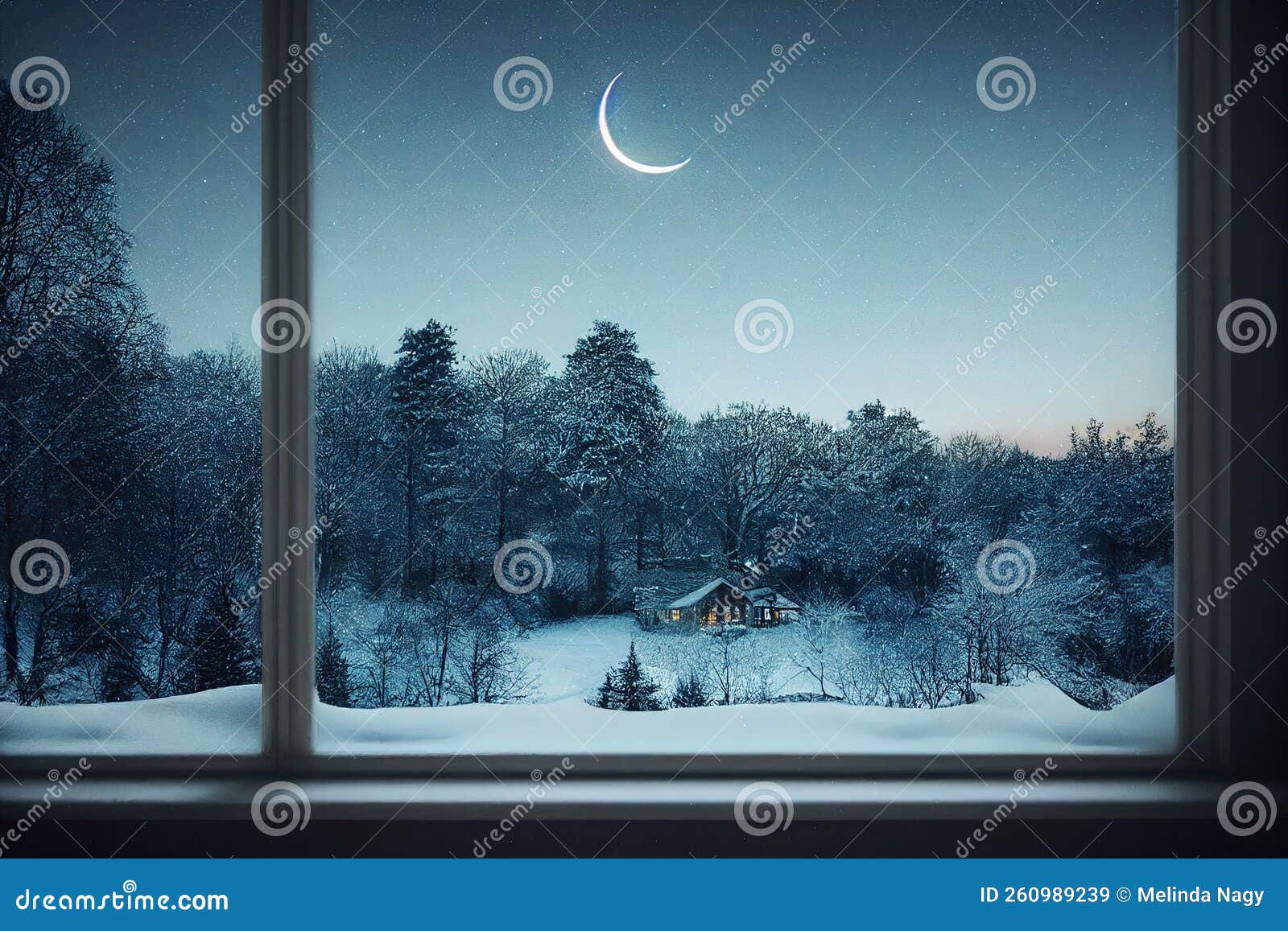Frozen Snowy Winter Scene through Window Stock Illustration ...