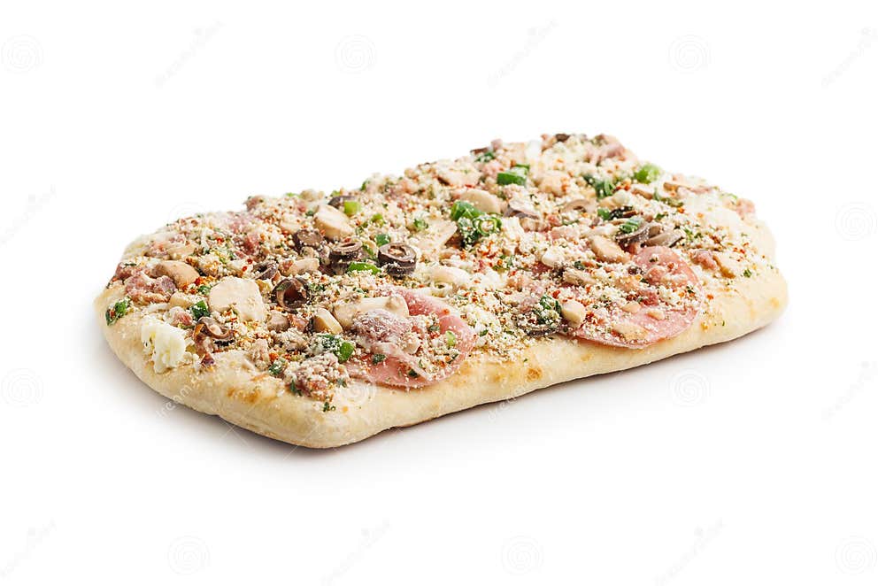Frozen Square Pizza Isolated on White Background Stock Photo - Image of ...